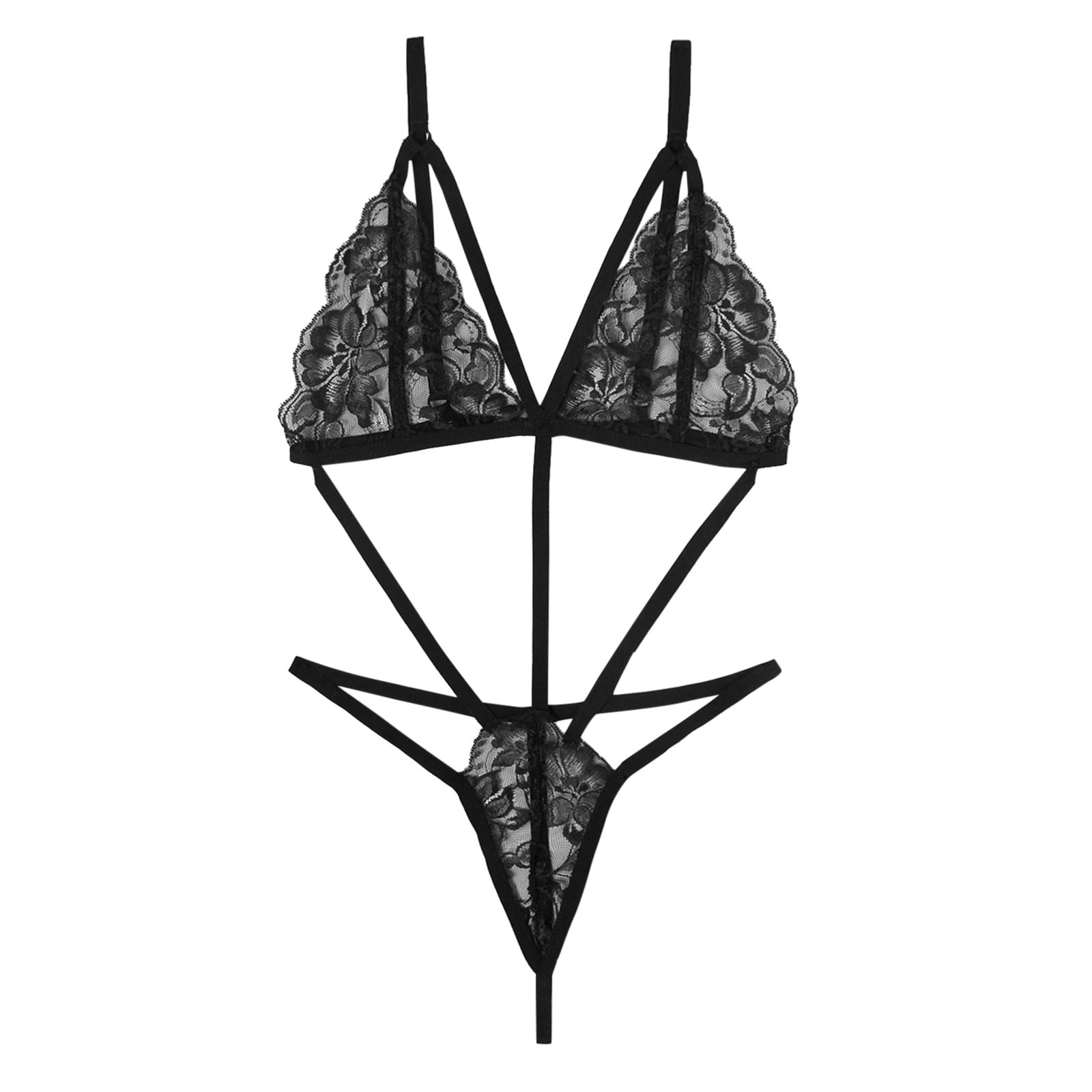 Push Up Bras For Women Womens Bandage Lace Romper Elastic Top Panties Set Hollow Out Cage Bra