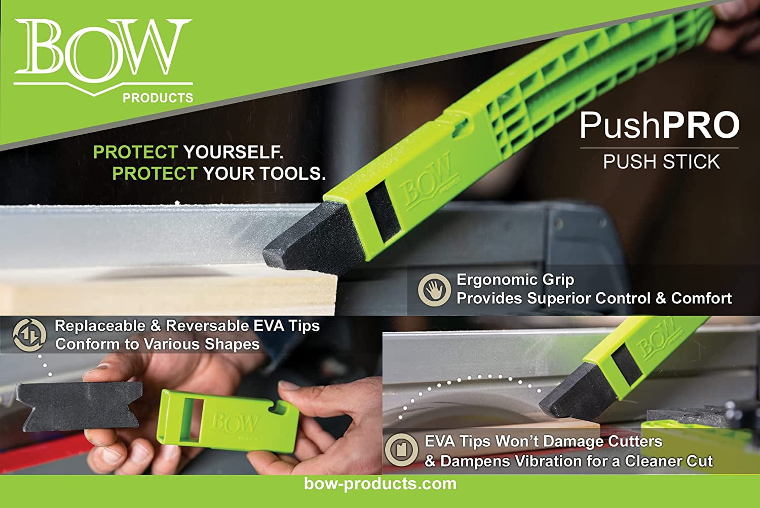 PushPRO PP1 - Push Stick for Table Saws - EVA Tipped Push Block That Reduces Vibrations and ...
