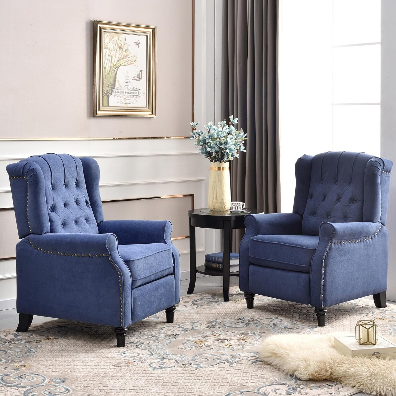 Pushback Recliner Chair Fabric Armchair Push Back Recliner with Rivet ...