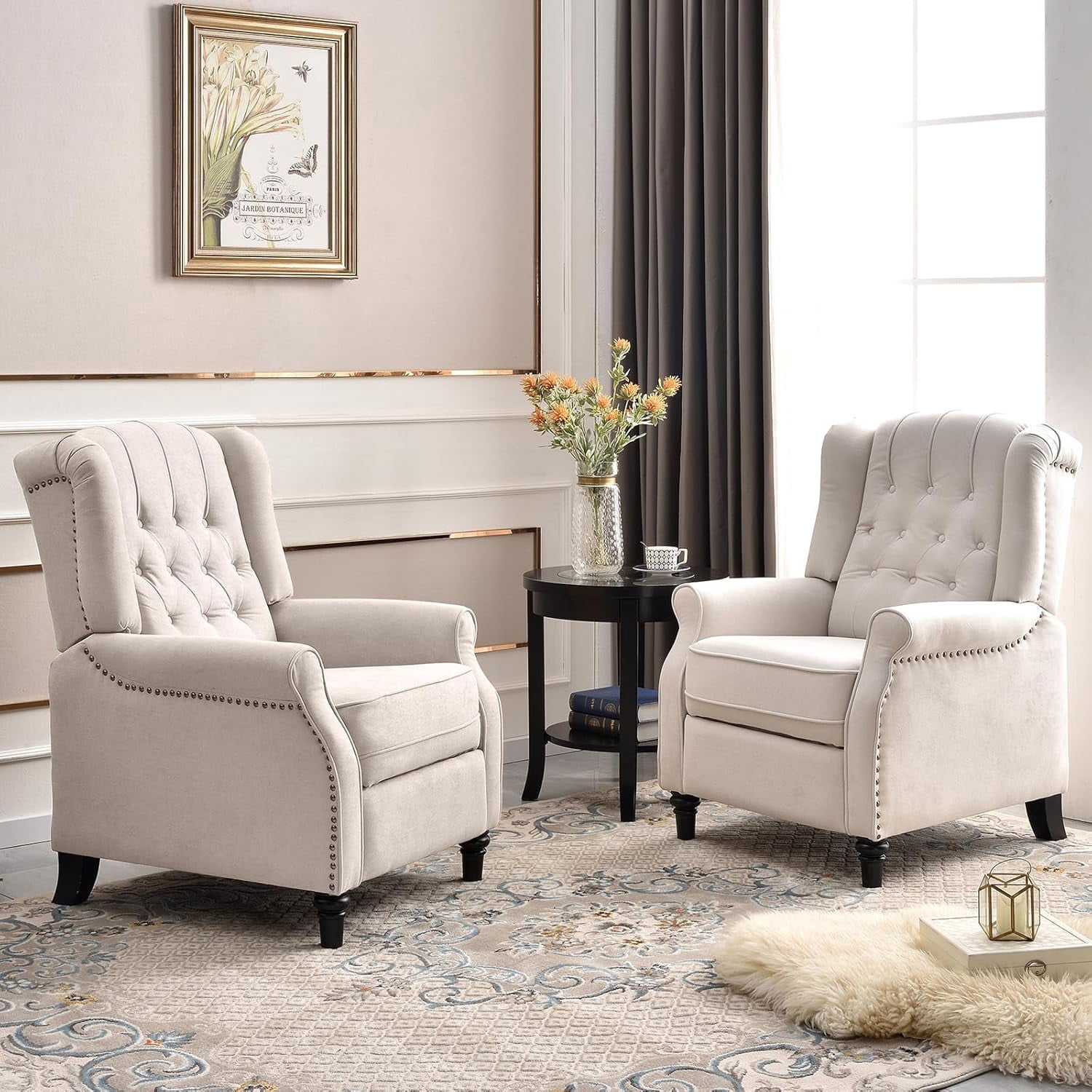 Pushback Recliner Chair Fabric Armchair Push Back Recliner with Rivet ...
