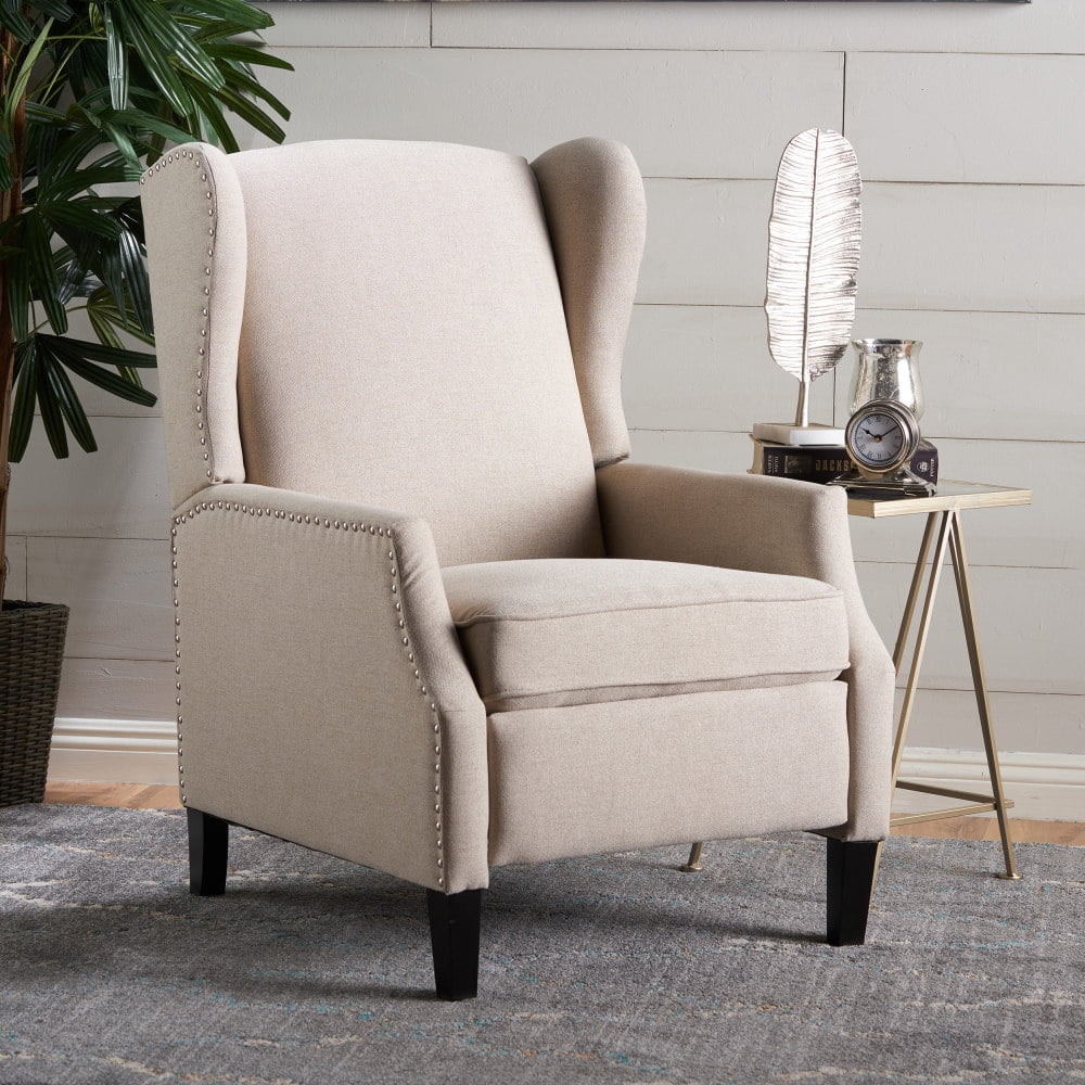 Pushback Recliner Chair, Modern Fabric Wingback Armchair with Nailhead ...