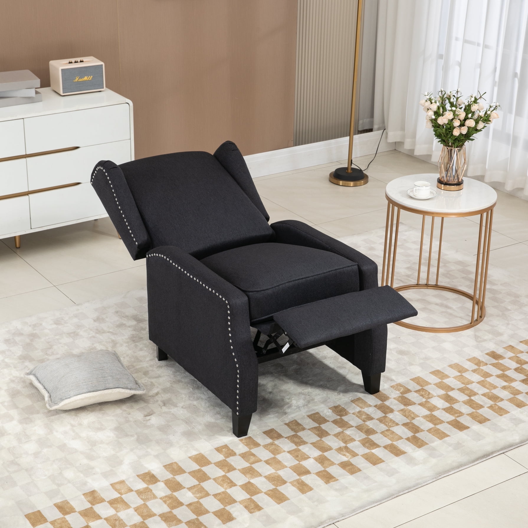 Pushback Recliner Chair, Modern Linen Armchair Push Back Recliner with ...