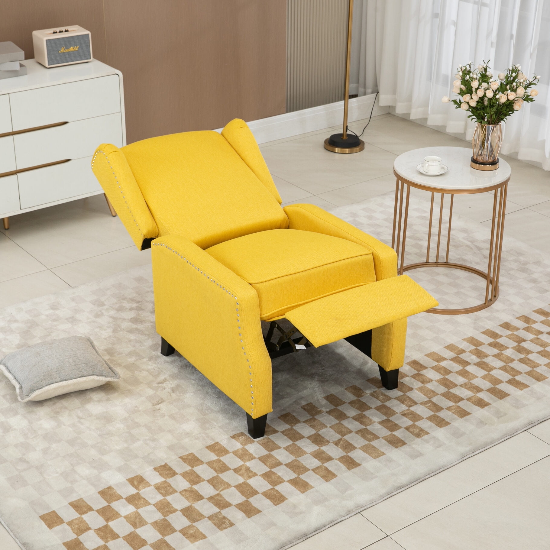 Pushback Recliner Chair, Modern Linen Armchair Push Back Recliner with ...