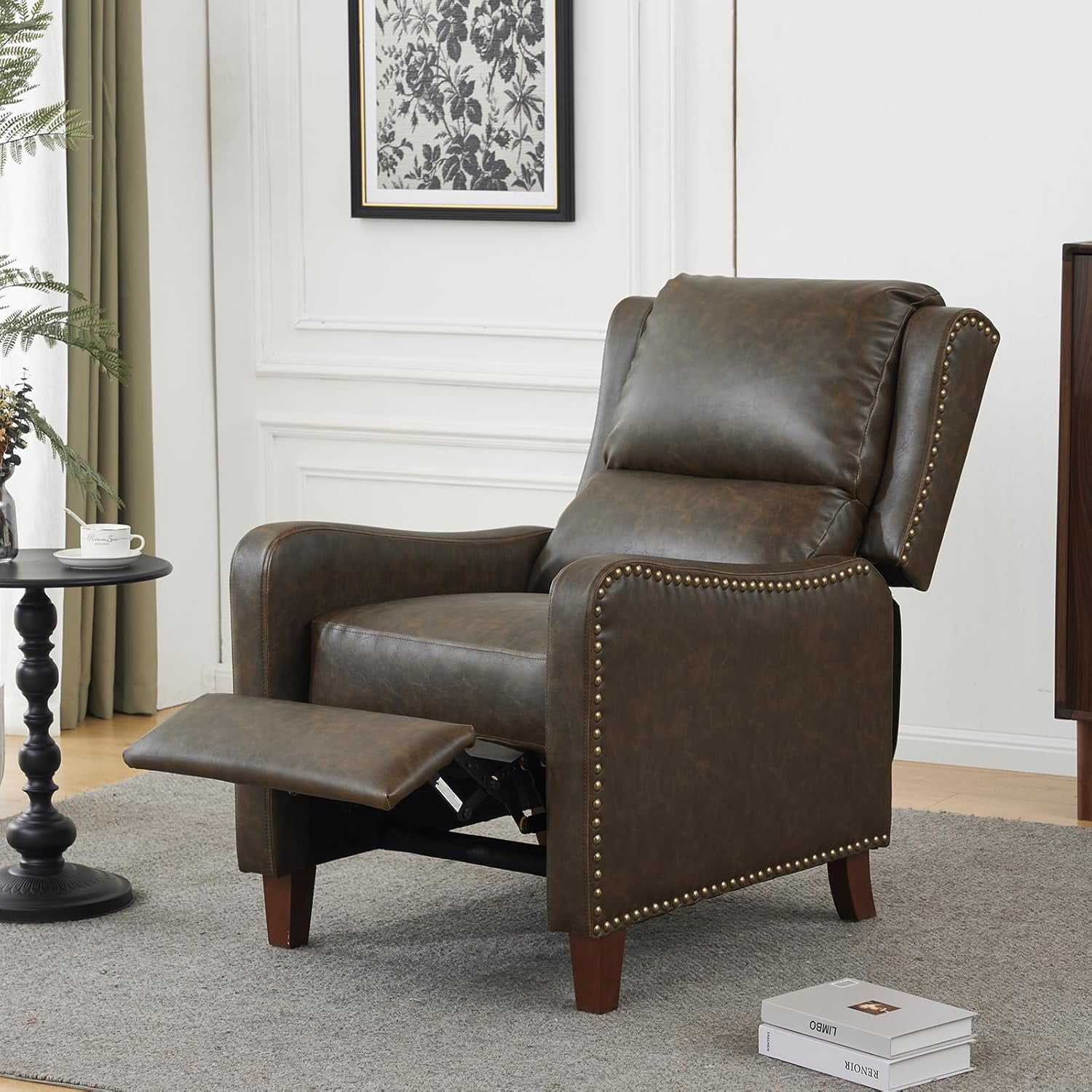 Pushback Recliner Chair, PU Leather Push Back Armchair, Upholstered ...