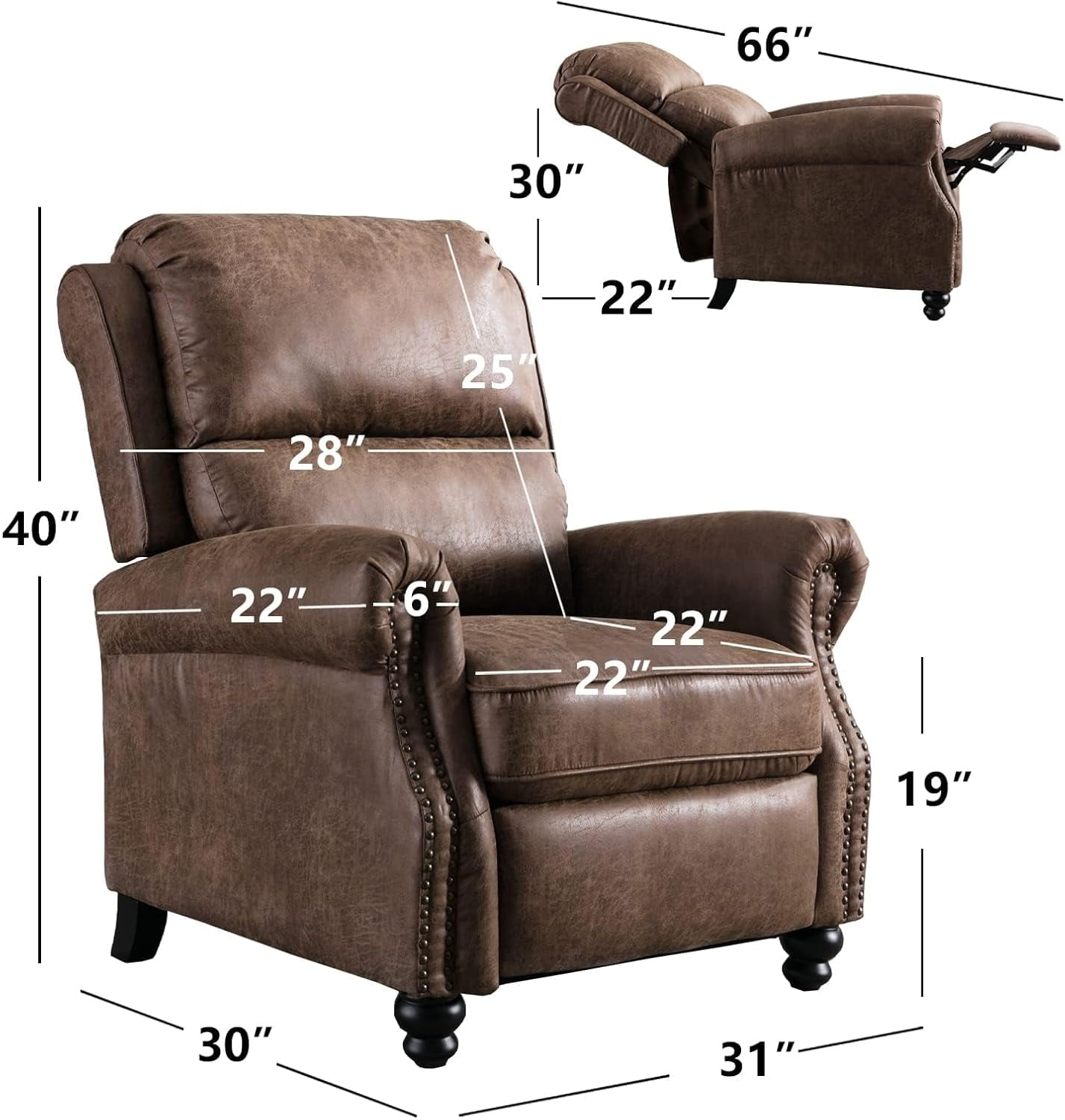 Pushback Recliner Chair Set of 2, Faux Leather Armchair with Rivet ...