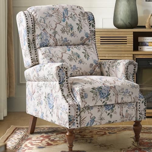 Pushback Recliner Chair, Upholstered Floral Fabric Wingback Chair ...
