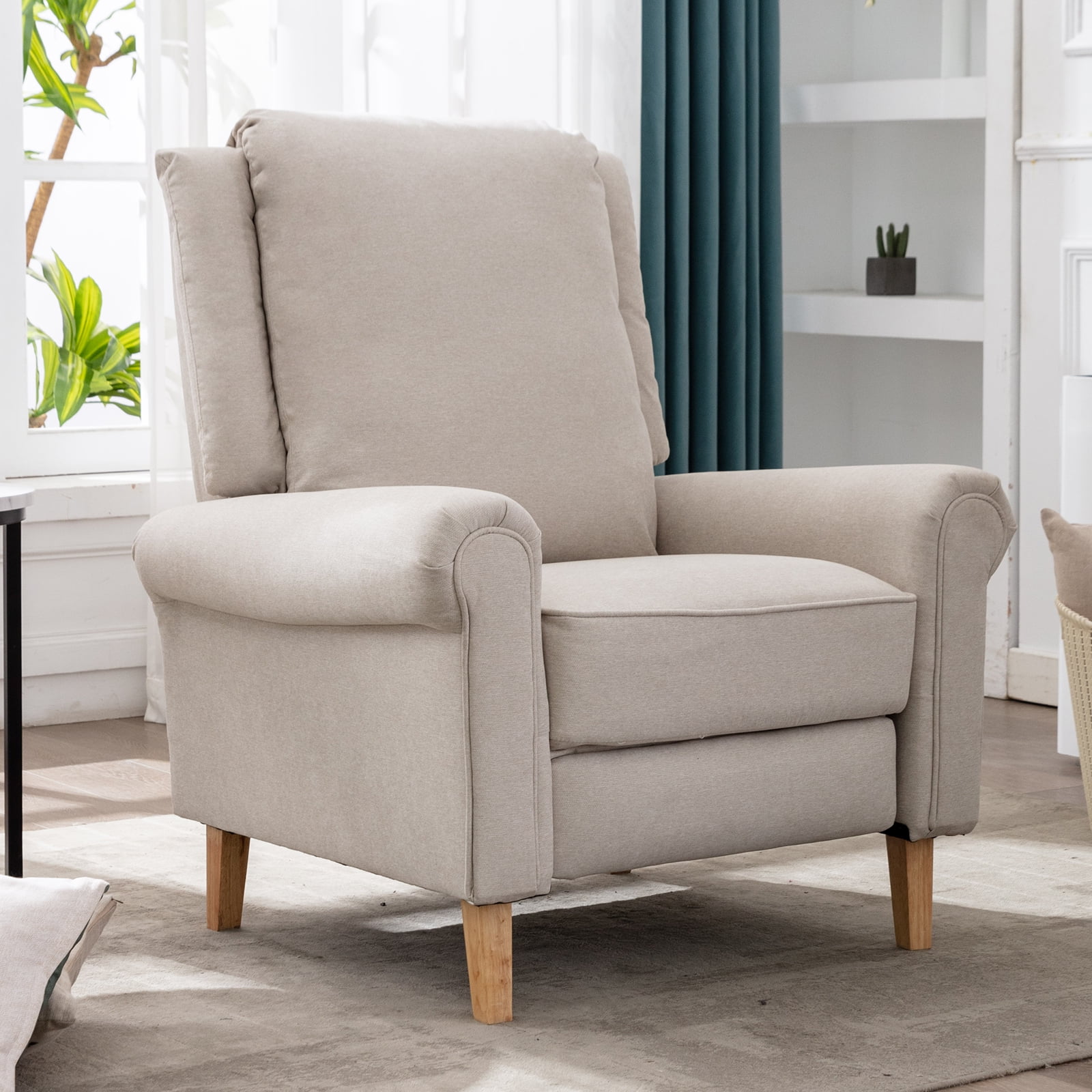 Pushback Recliner Chair with Flexible Footrest Single Sofa Accent Chair ...