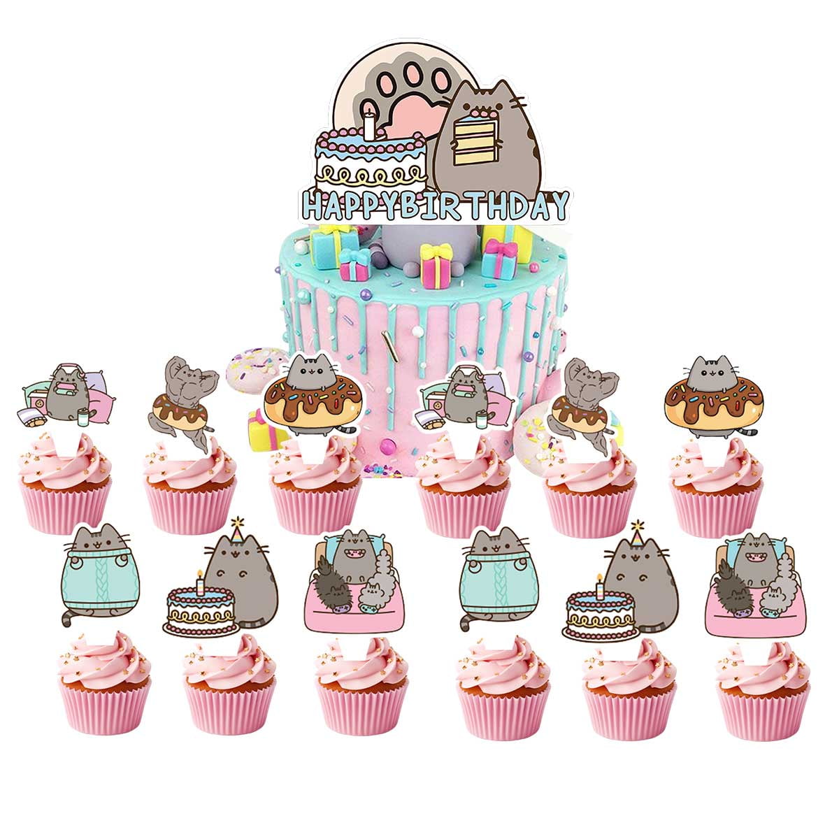 Pushe Cartoon Cat Cake Topper Cupcake Set Party Supplies Decoration ...