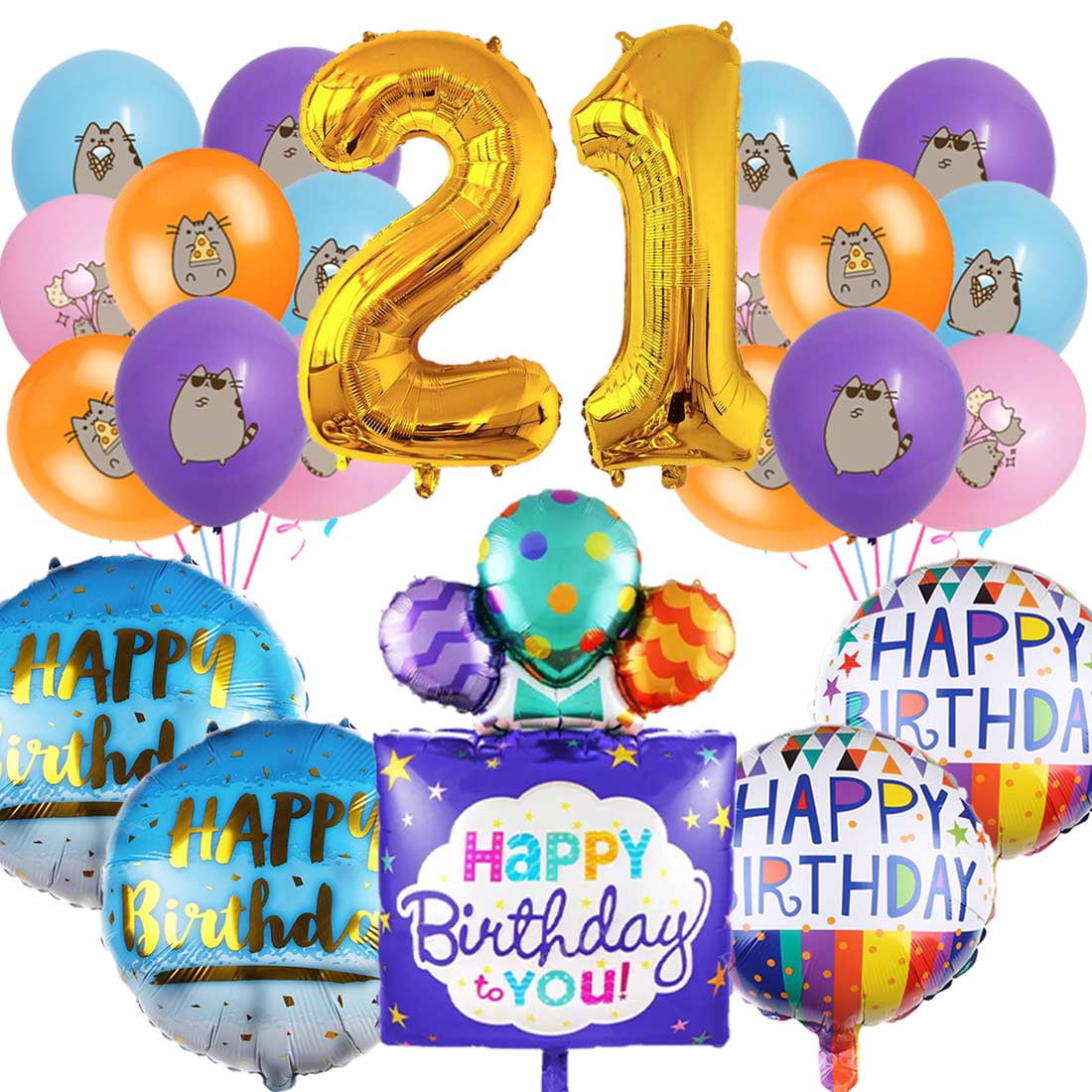 Pusheen Cat Balloons Party Supplies 21th Big Number Decorations Decor ...