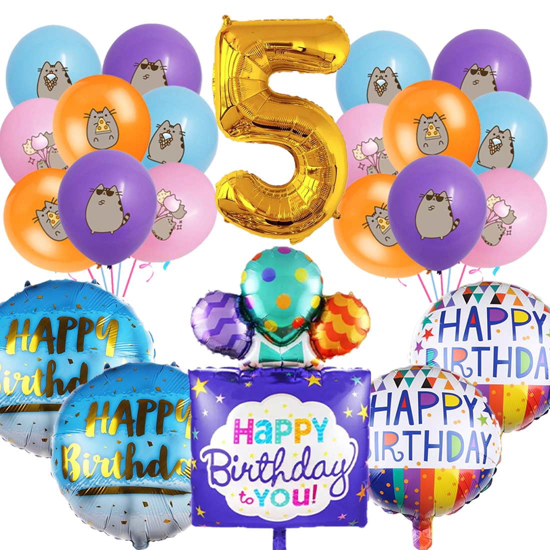 Pusheen Cat Balloons Party Supplies 5th Big Number Decorations Decor ...