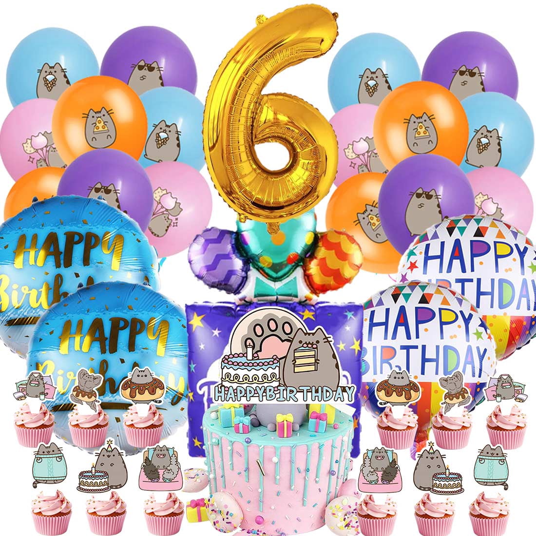 Pusheen Cat Party Supplies 6th Decor Kit Balloons Birthday Cake Topper ...