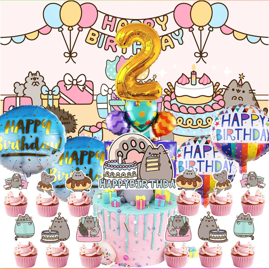 Pusheen Cat Party Supplies Decor 2nd Kit Balloons Birthday Cake Topper ...
