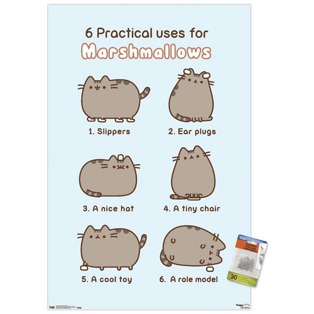 Pusheen - Marshmallow Wall Poster with Push Pins, 22.375" x 34 ...
