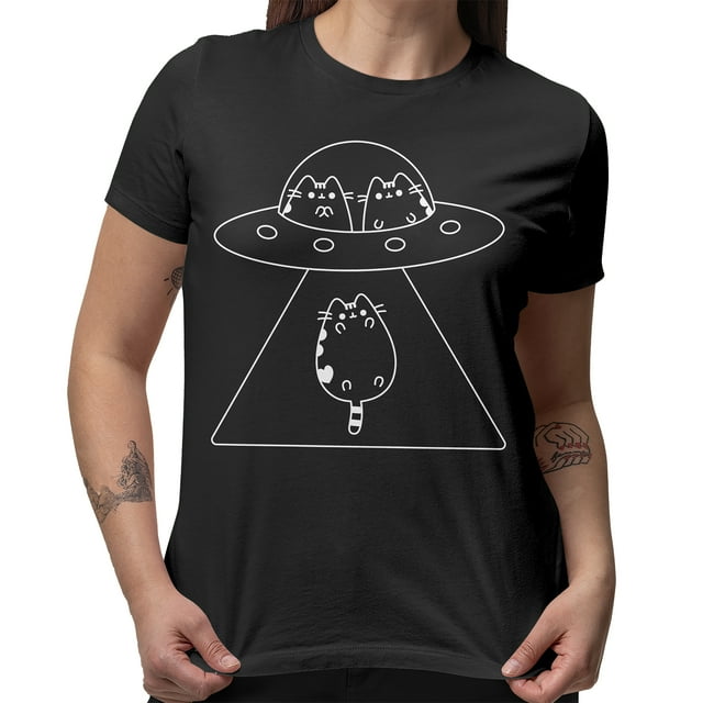 Pusheen The Cat Alien Mens and Womens Short Sleeve T-Shirt (Black, S ...
