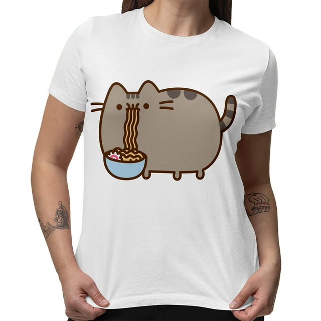 Pusheen The Cat Eating Ramen Unisex T-Shirt (White, S-XXL) - Perfect ...