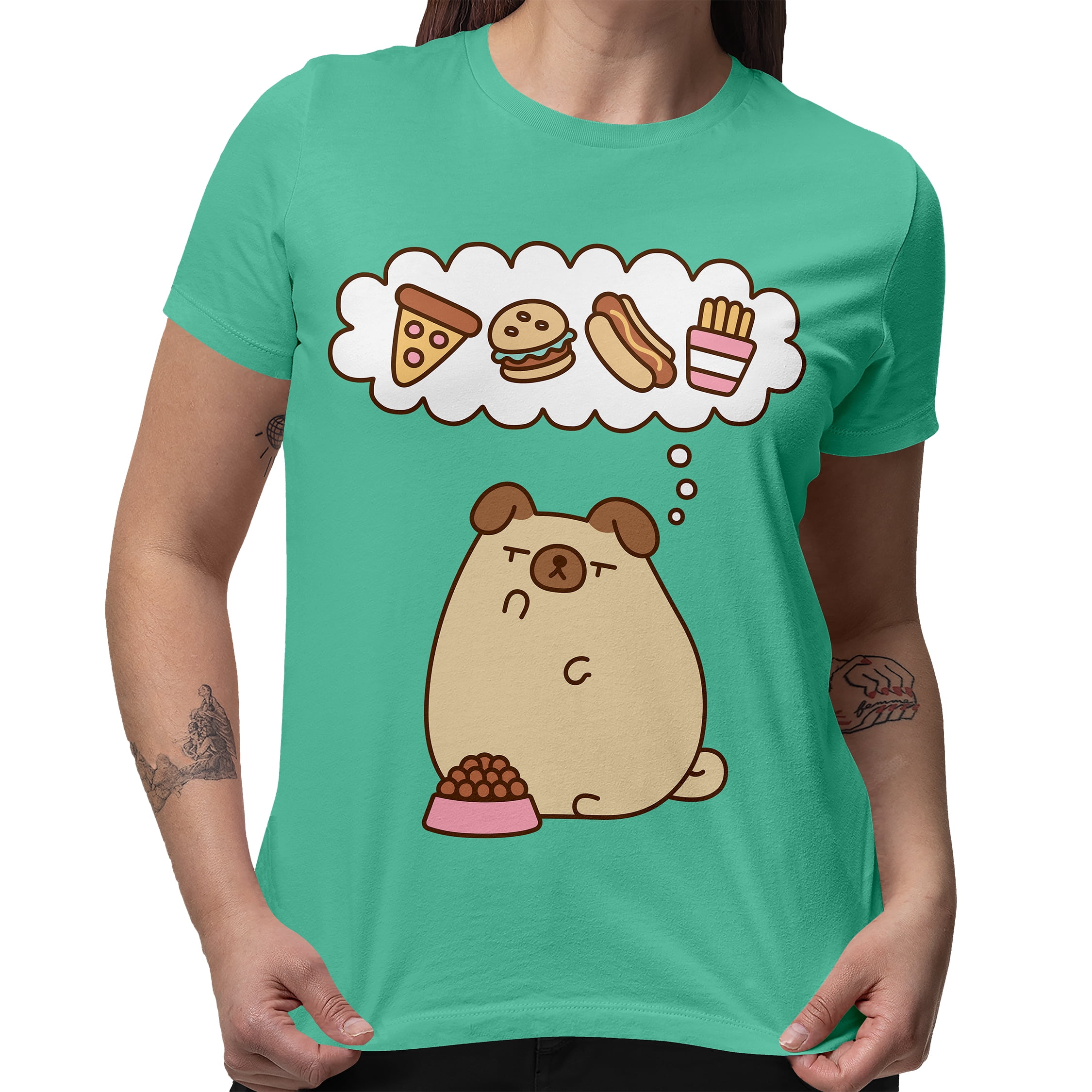 Pusheen The Cat Pugsheen Craving Snacks Mens and Womens Short Sleeve T ...