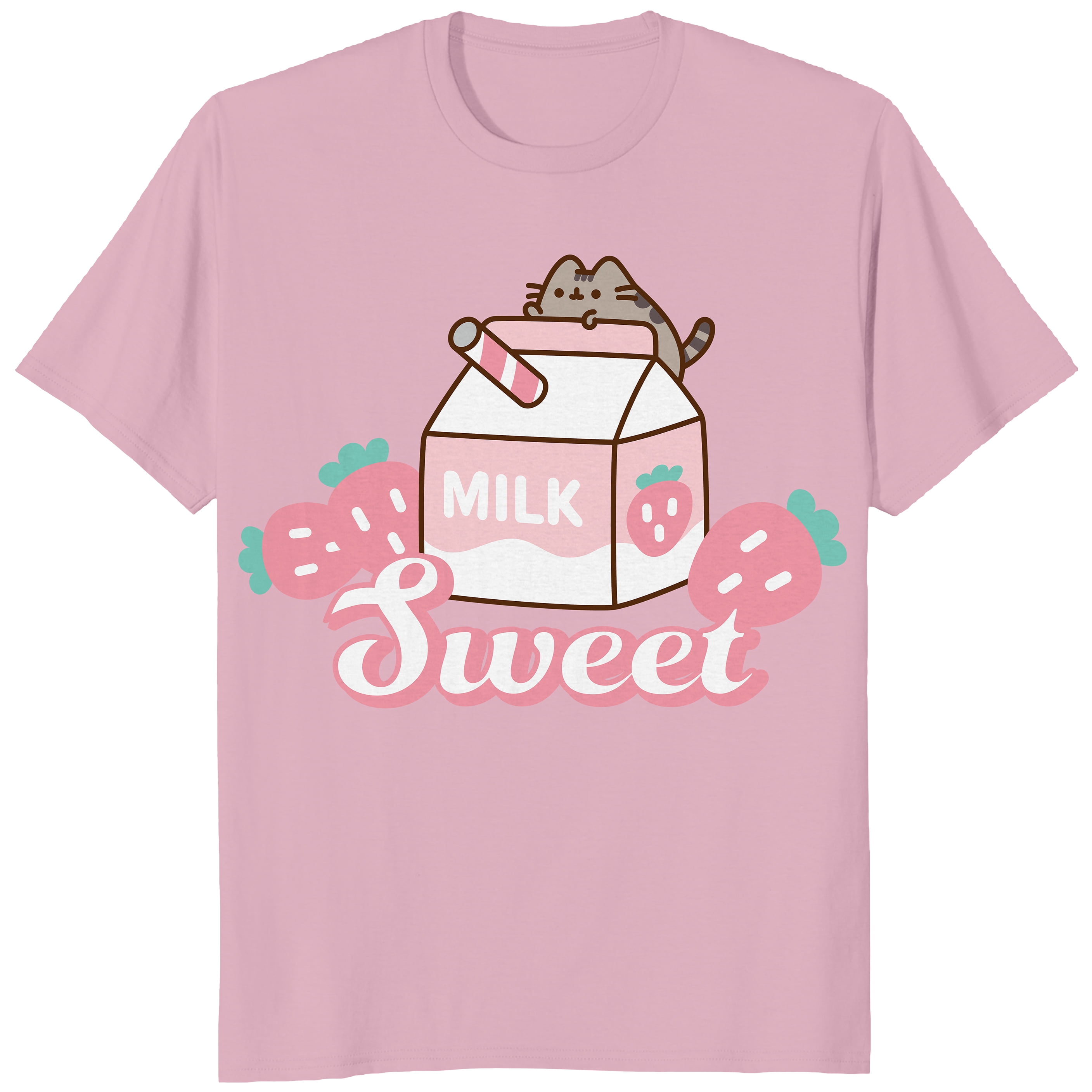 Pusheen The Cat Sweet Strawberry Milk Sips Mens and Womens Short Sleeve ...