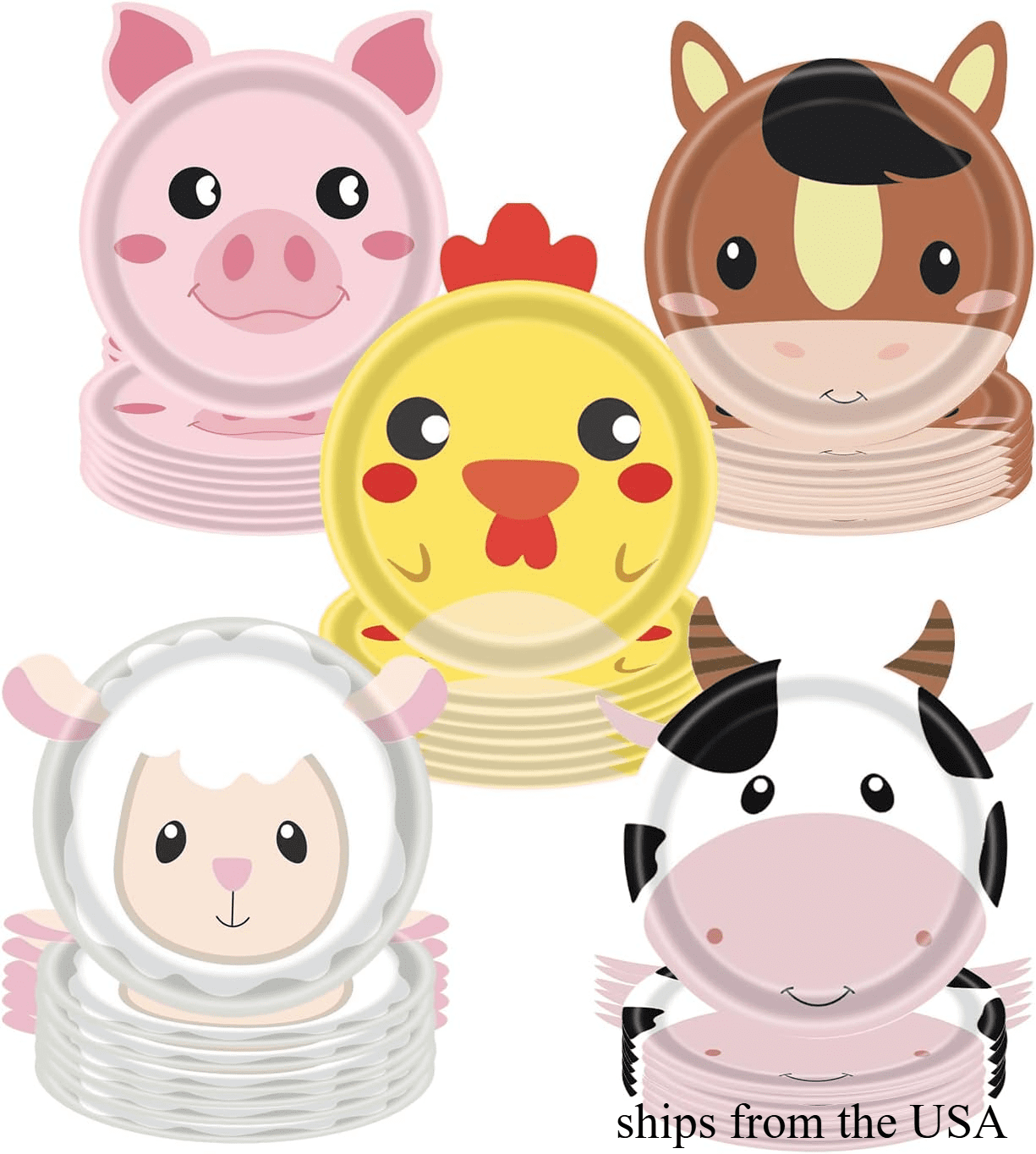 Pusili 68 Count Farm Animals Party Paper Plates Balloons Party ...