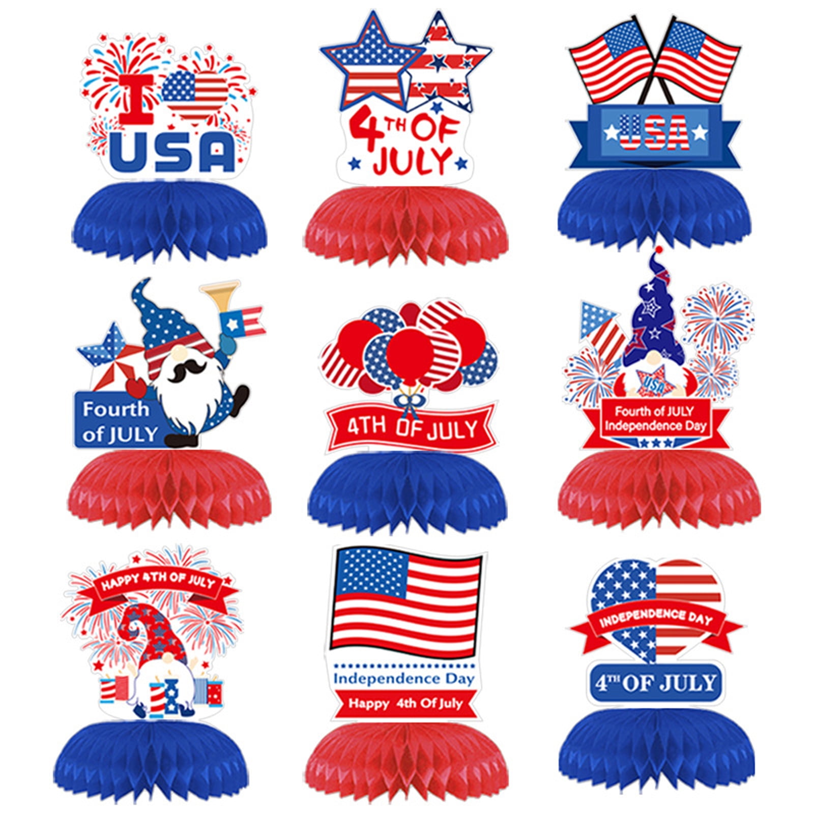 Pusili 9 Pcs Independence Day Decorations for Fourth of July Honeycomb ...