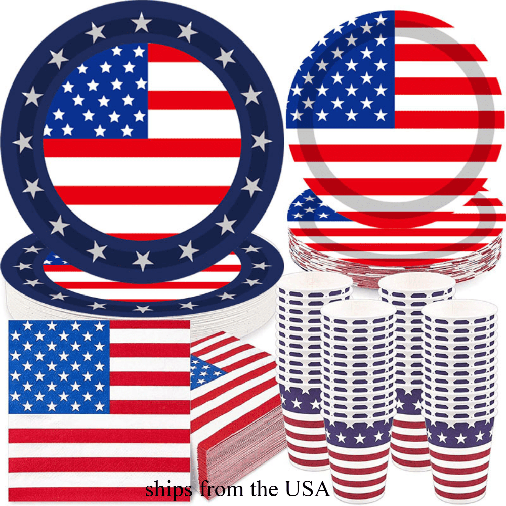 Pusili 96pcs Patriotic Party Dinnerware Set, Independence Day Party ...