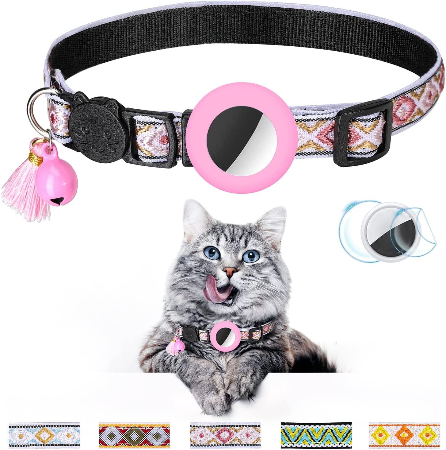 Pusili Airtag Cat Collar with Bell Safety Buckle Adjustable Kitten ...