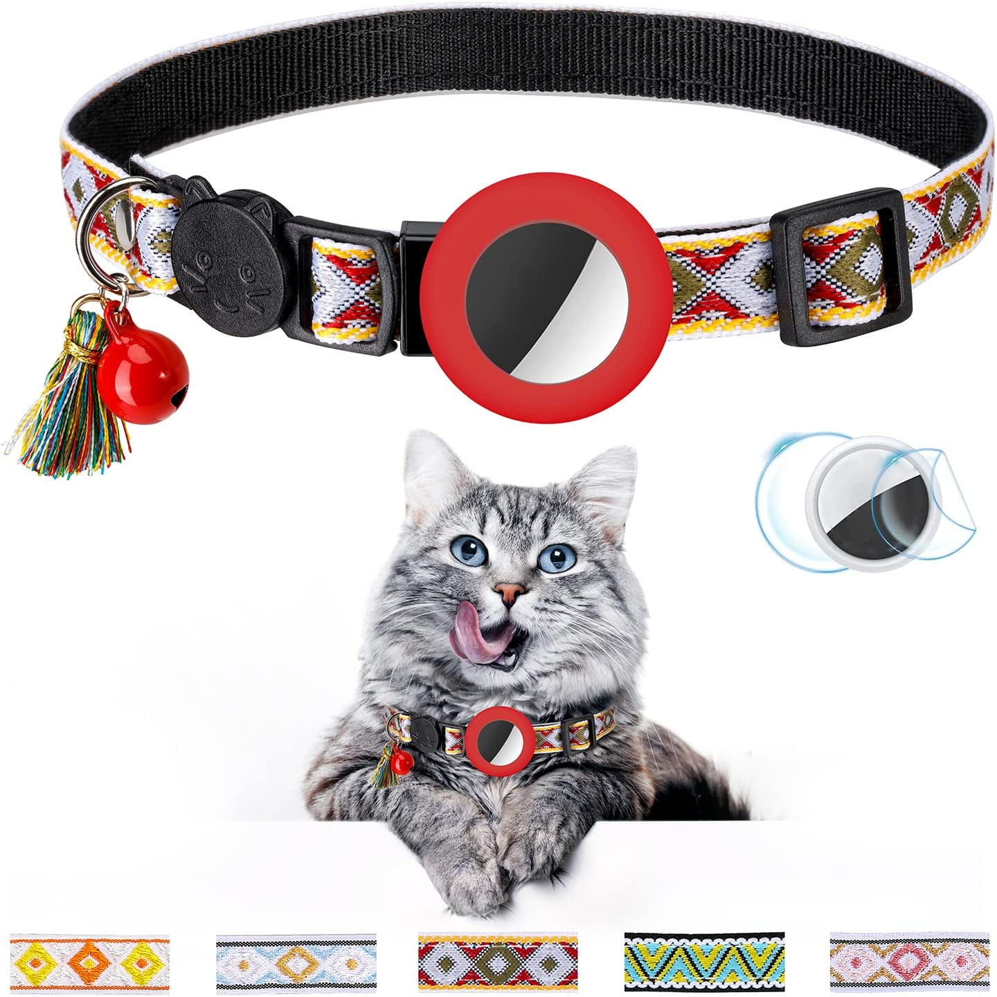 Pusili Airtag Cat Collar with Bell Safety Buckle Adjustable Kitten ...