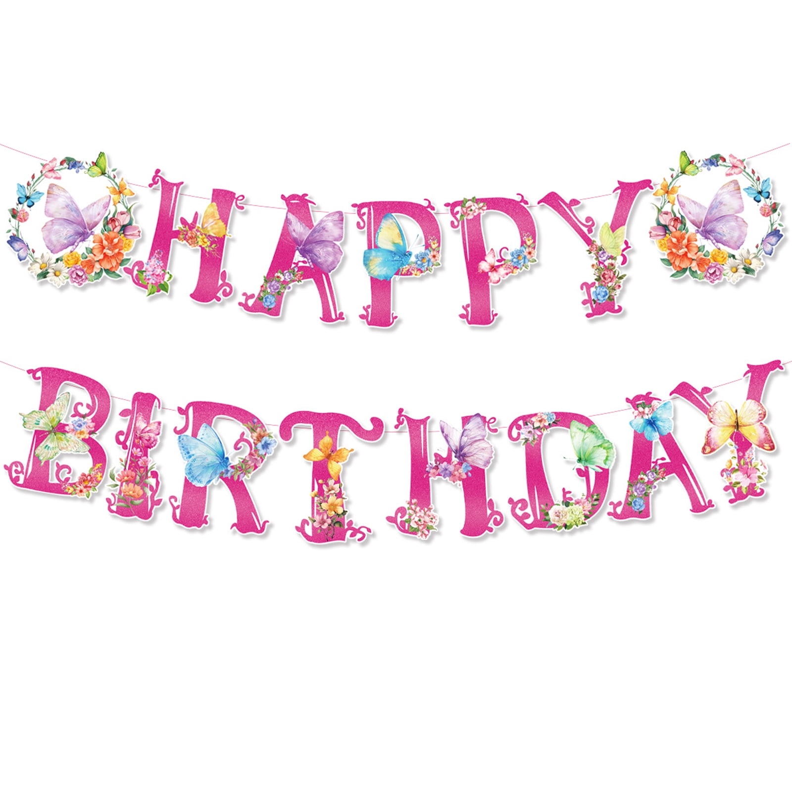 Pusili Butterfly Birthday Party Decorations, Happy Birthday Banner Pink ...