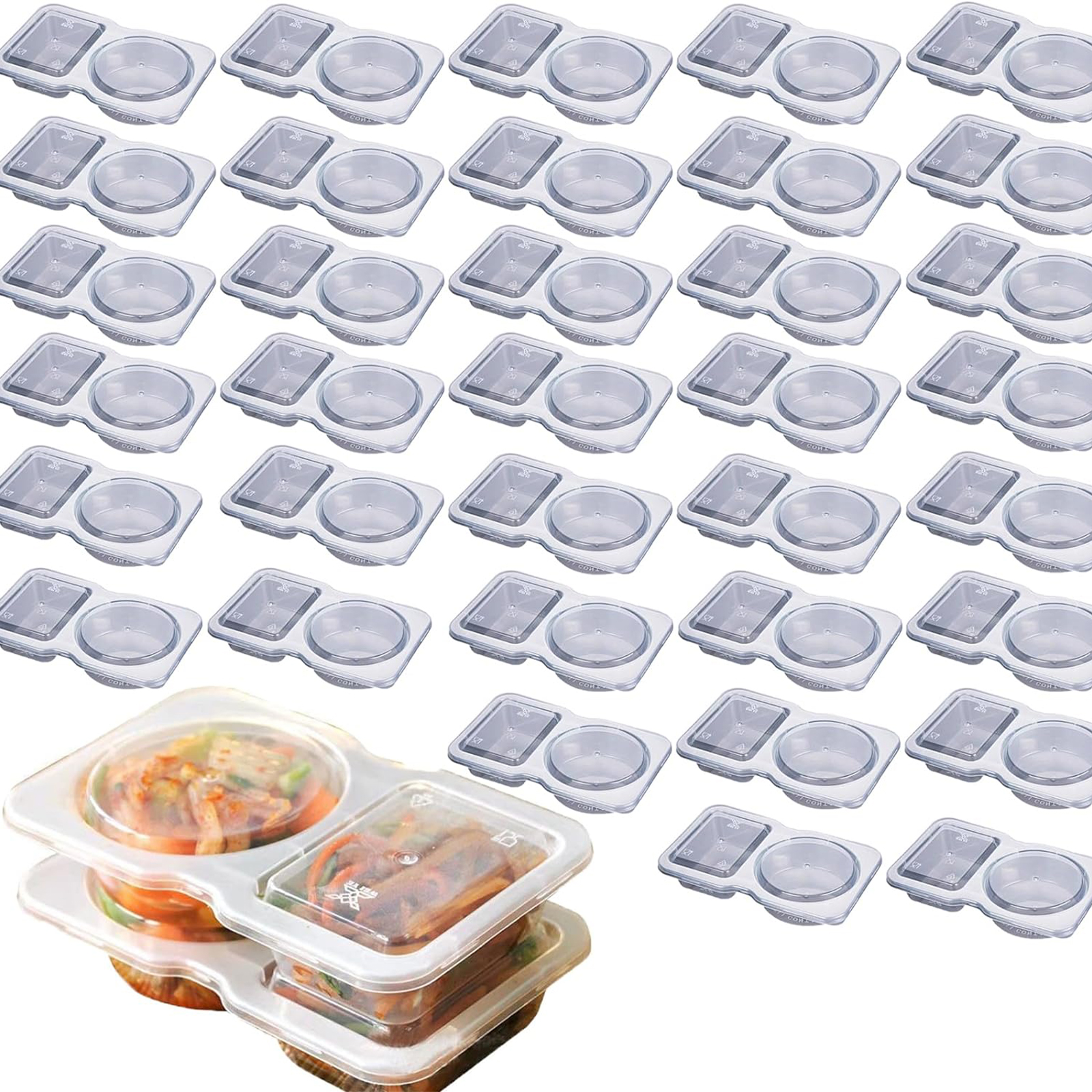 Pusili Double Compartment Condiment Container with Lids, 2 Compartment ...