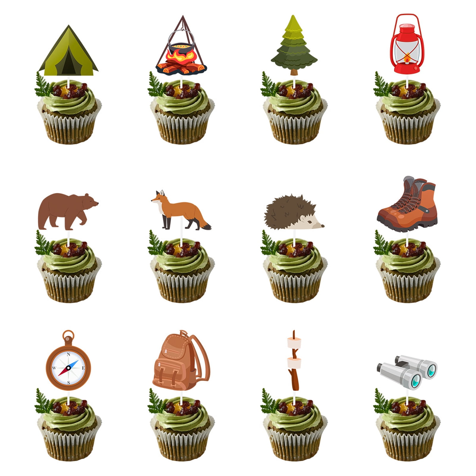 Pusili Happy Camper Party Decoration Kit, Banner with Bear Campfire ...