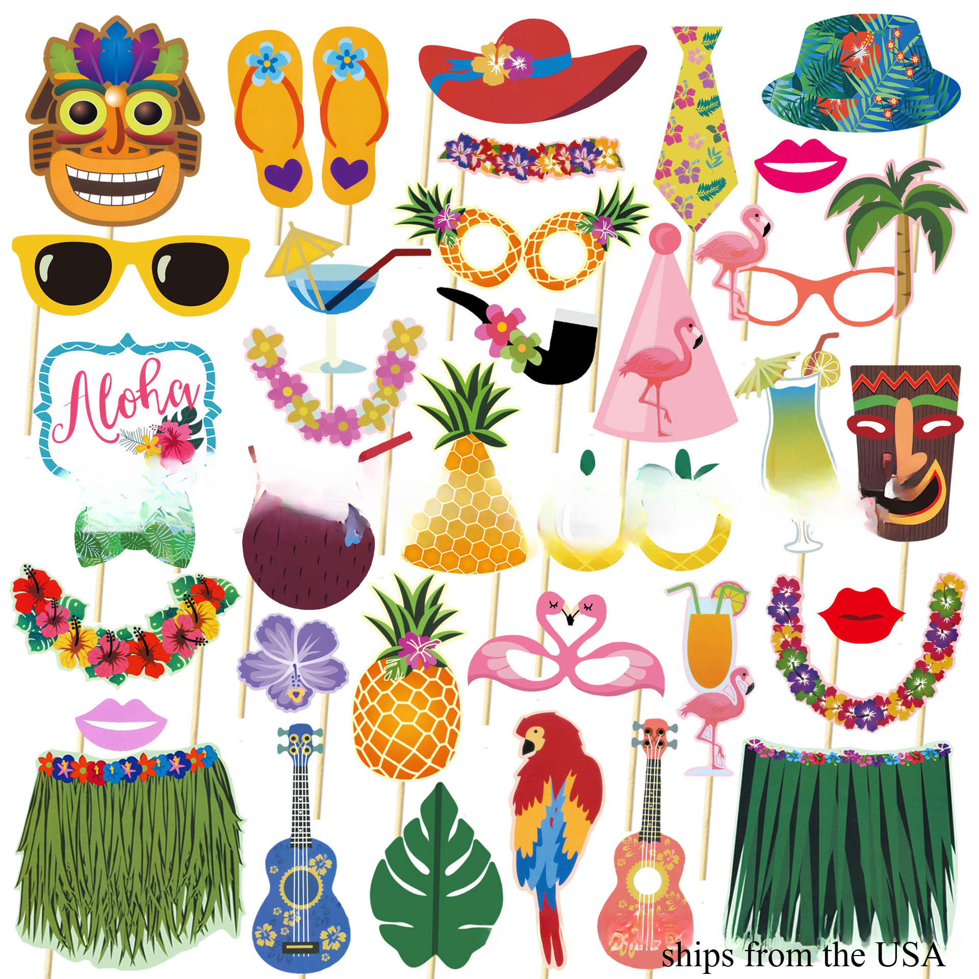 Pusili Hawaiian Party Photo Booth Props, Summer Beach Party Photo Props ...