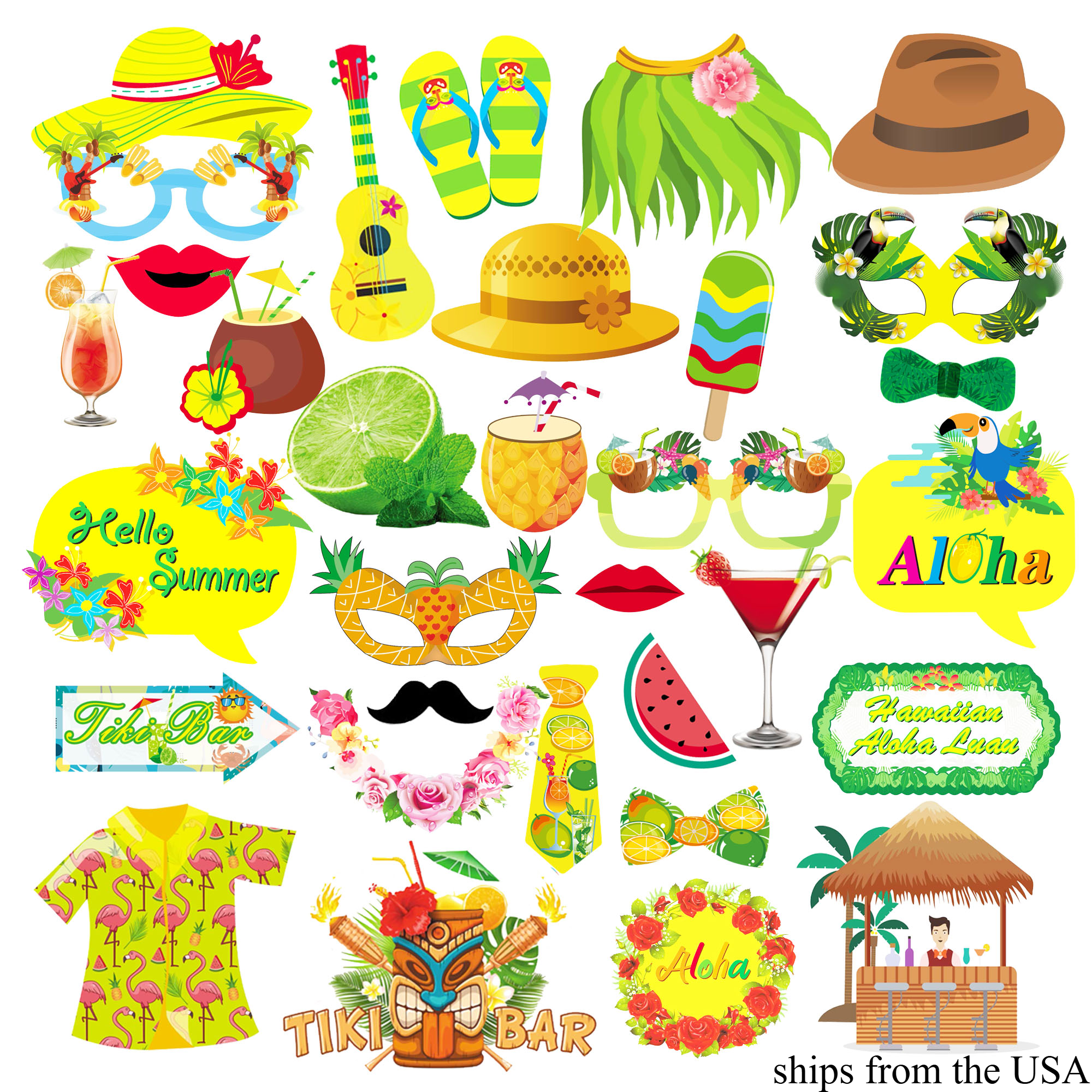 Pusili Hawaiian Party Photo Booth Props, Summer Beach Party Photo Props ...