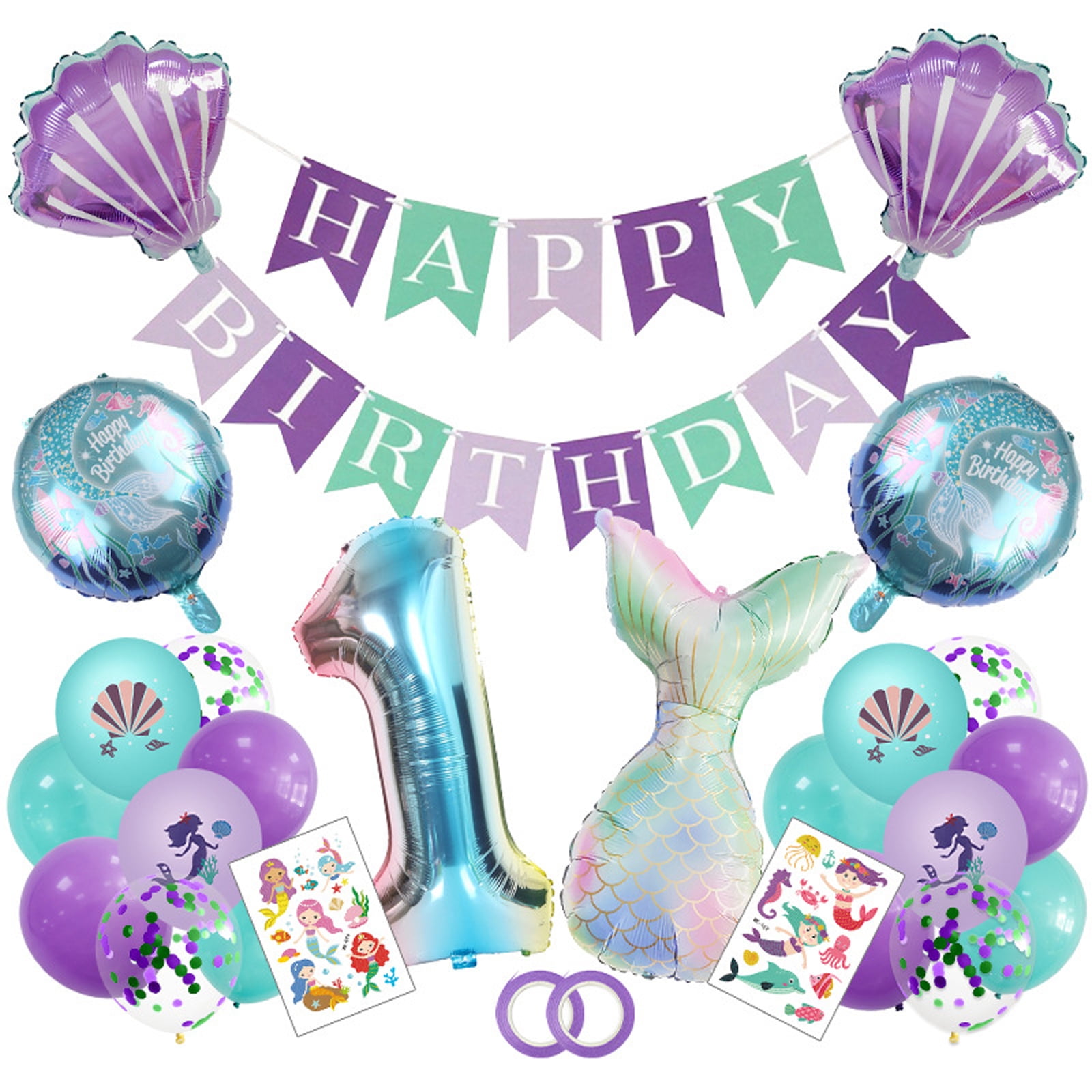 Pusili Mermaid Theme Party Supplies Birthday Party Decorations for Girl ...