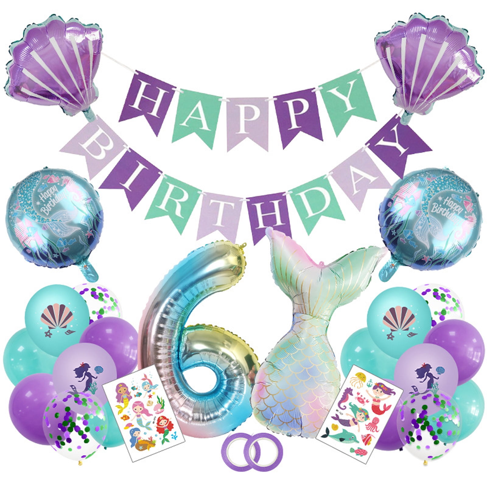 Pusili Mermaid Theme Party Supplies Birthday Party Decorations for Girl ...