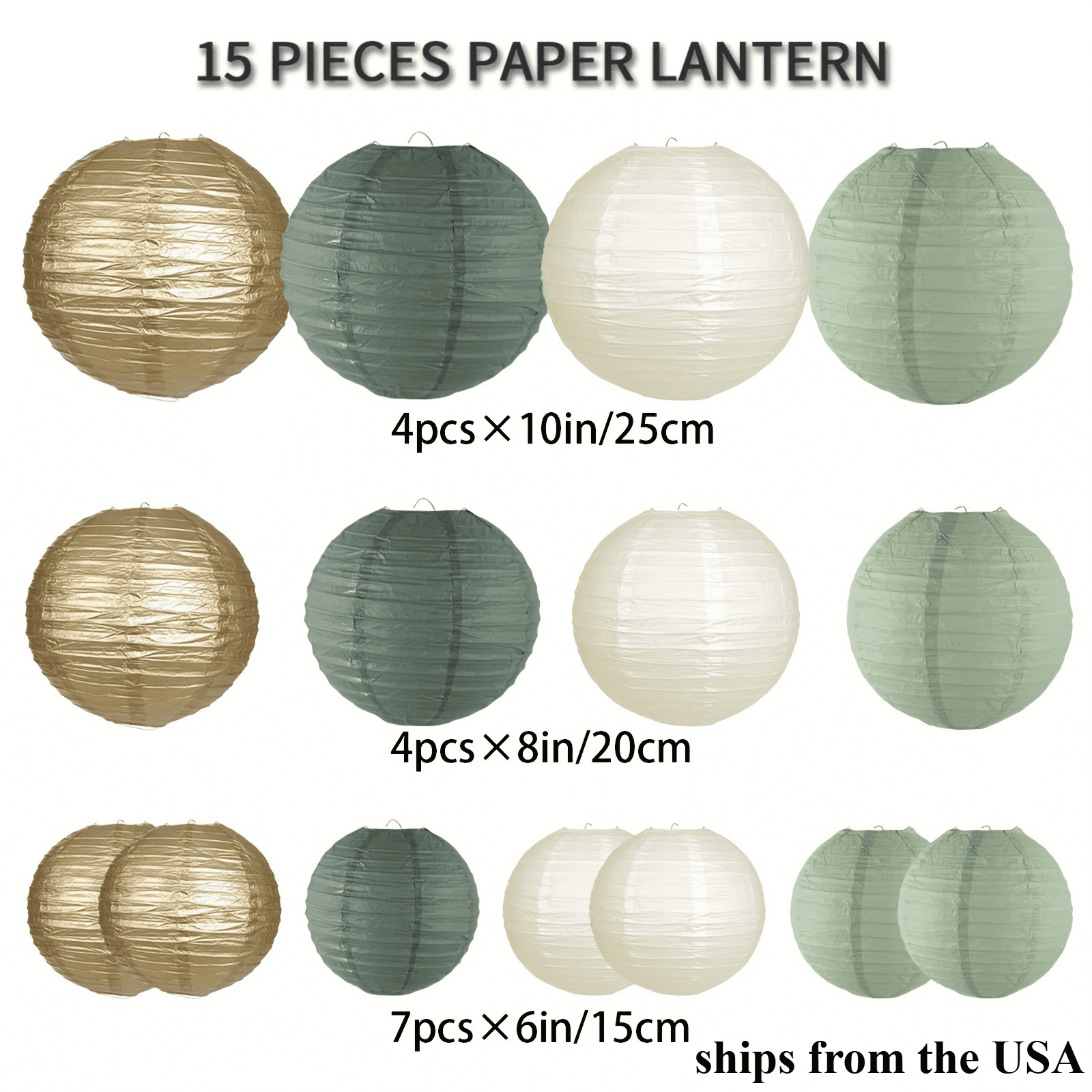 Pusili Paper Lanterns Party Decorations, Sage Green and Gold Hanging ...