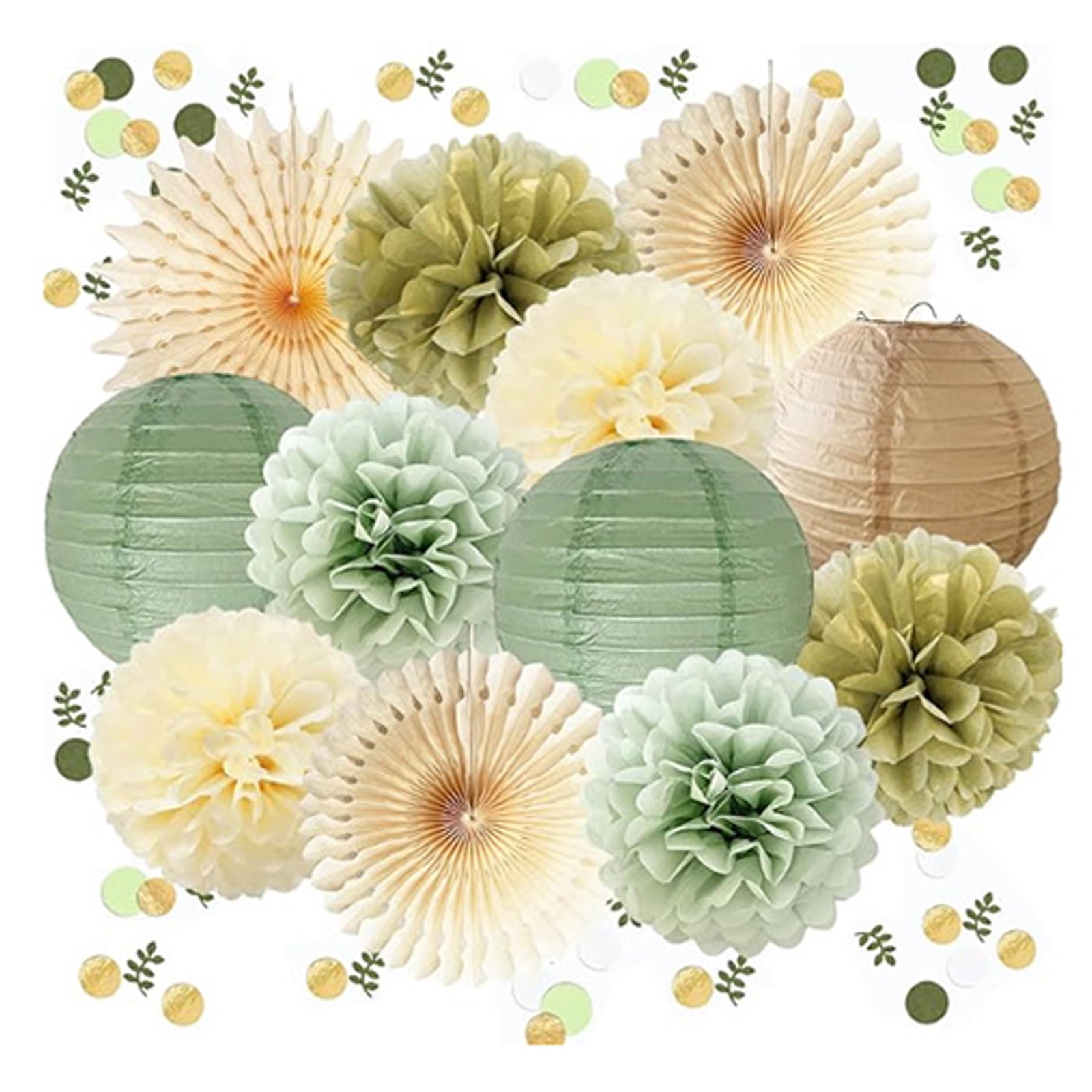Pusili Sage Green and Gold Paper Pom Poms Party Decorations Paper ...