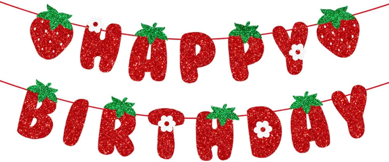 Pusili Strawberry Birthday Party Decoration, Happy Birthday Banner Cake ...