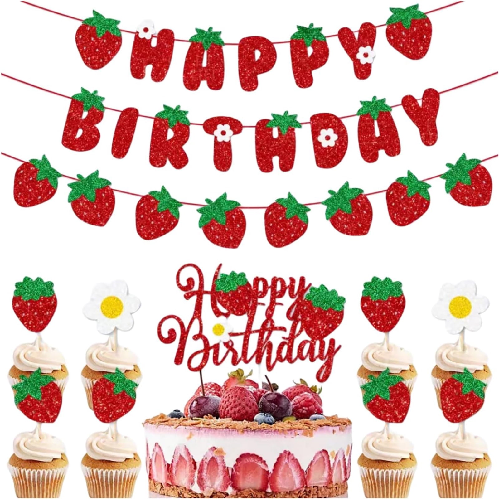 Pusili Strawberry Birthday Theme Party Decoration, Happy Birthday ...