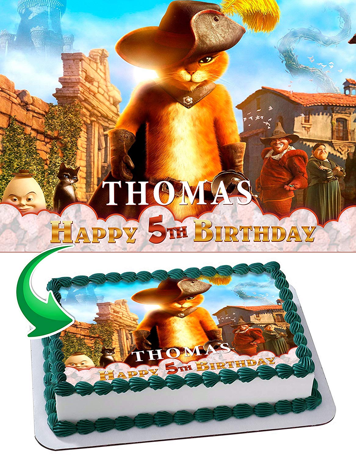 Puss in Boots - Edible Cake Topper - 11.7 x 17.5 Inches 1/2 Sheet ...