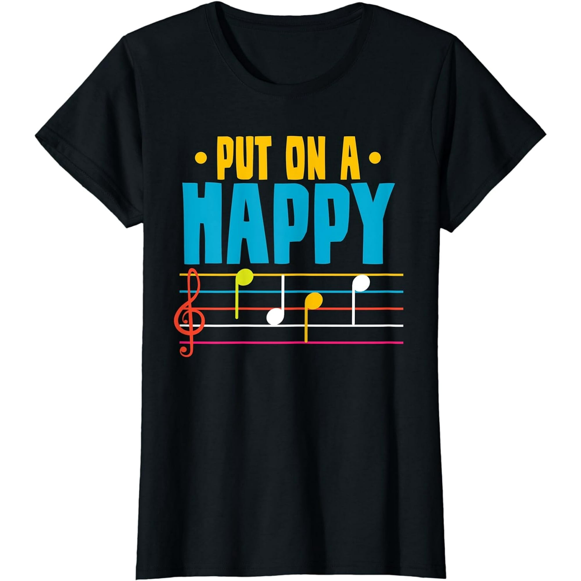 Put On A Happy Face Music Notes Piano Lessons Short Sleeve Black T ...