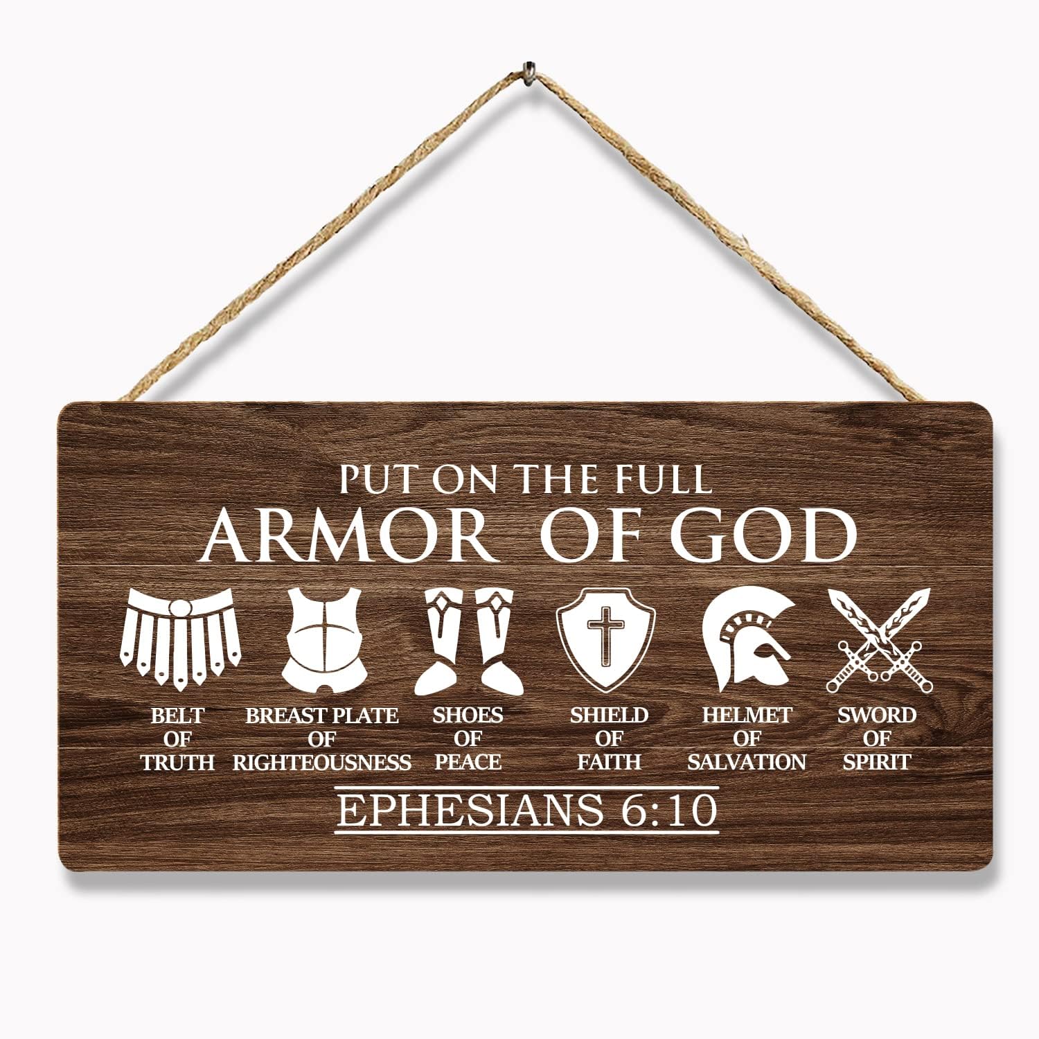 Put On The Full Armor Of God Brown Rustic Wooden Wall Plaque With ...