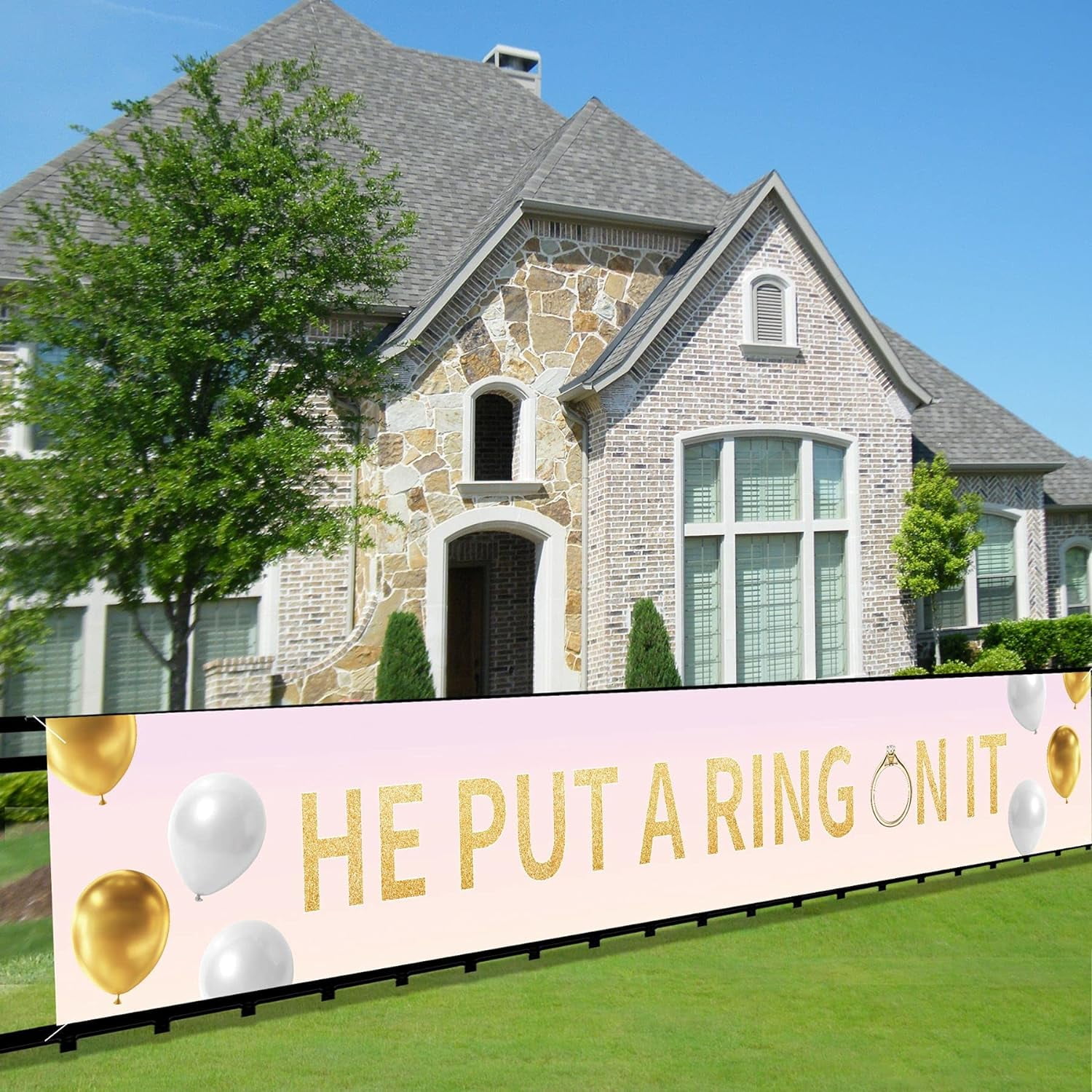 He Put a Ring on It Backdrop Banner Decorations, Large Rustic Wedding ...