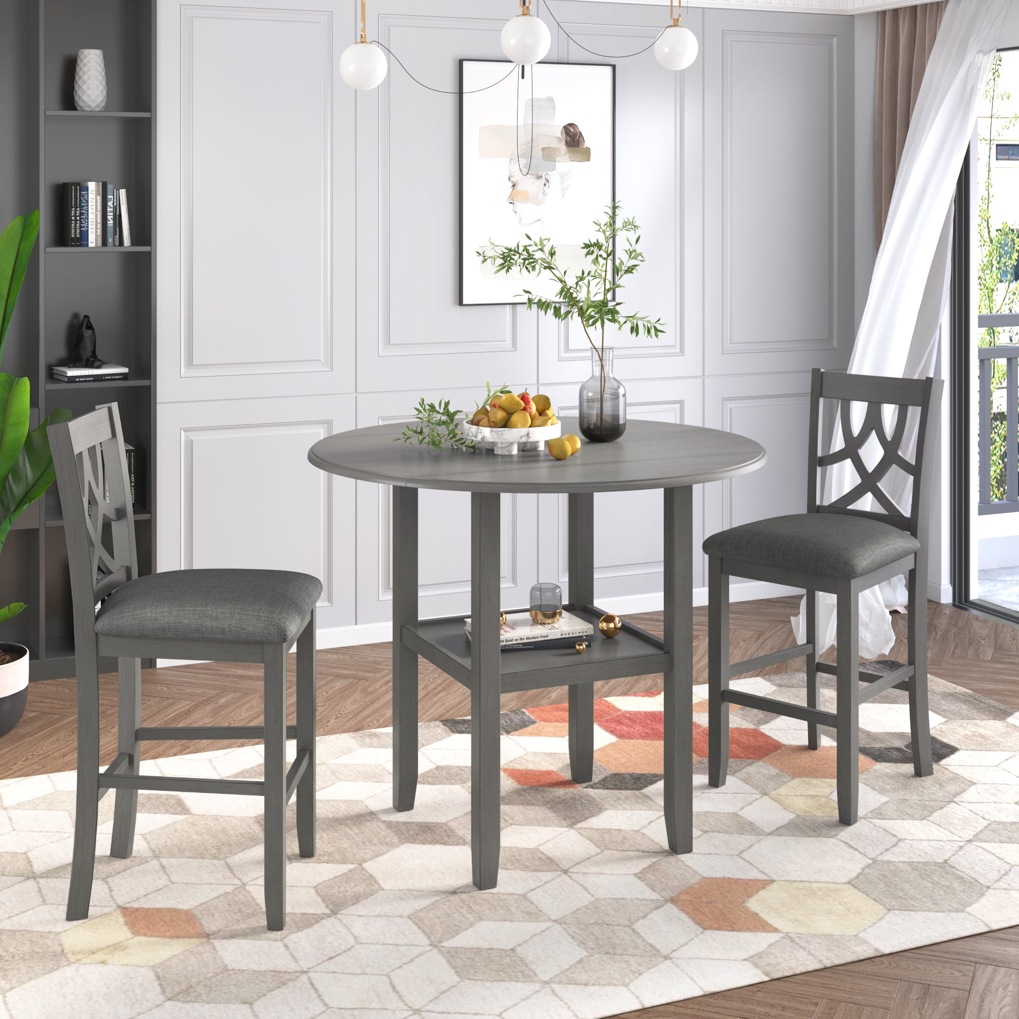 Putouzip 3 Piece Round Dining Table Set, Farmhouse Counter Height ...