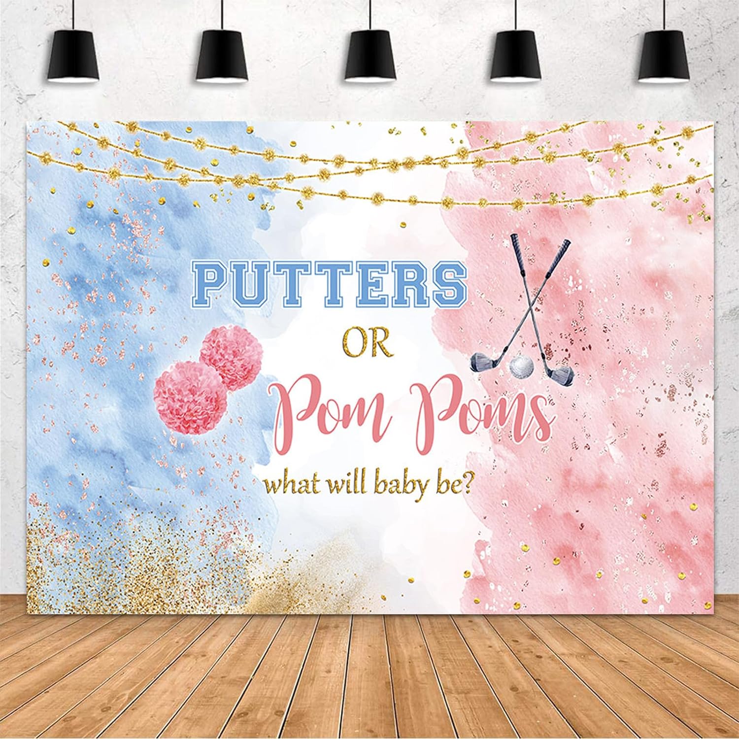 Putters or Pom Poms Gender Reveal Backdrop Putters or Pom Poms Party ...