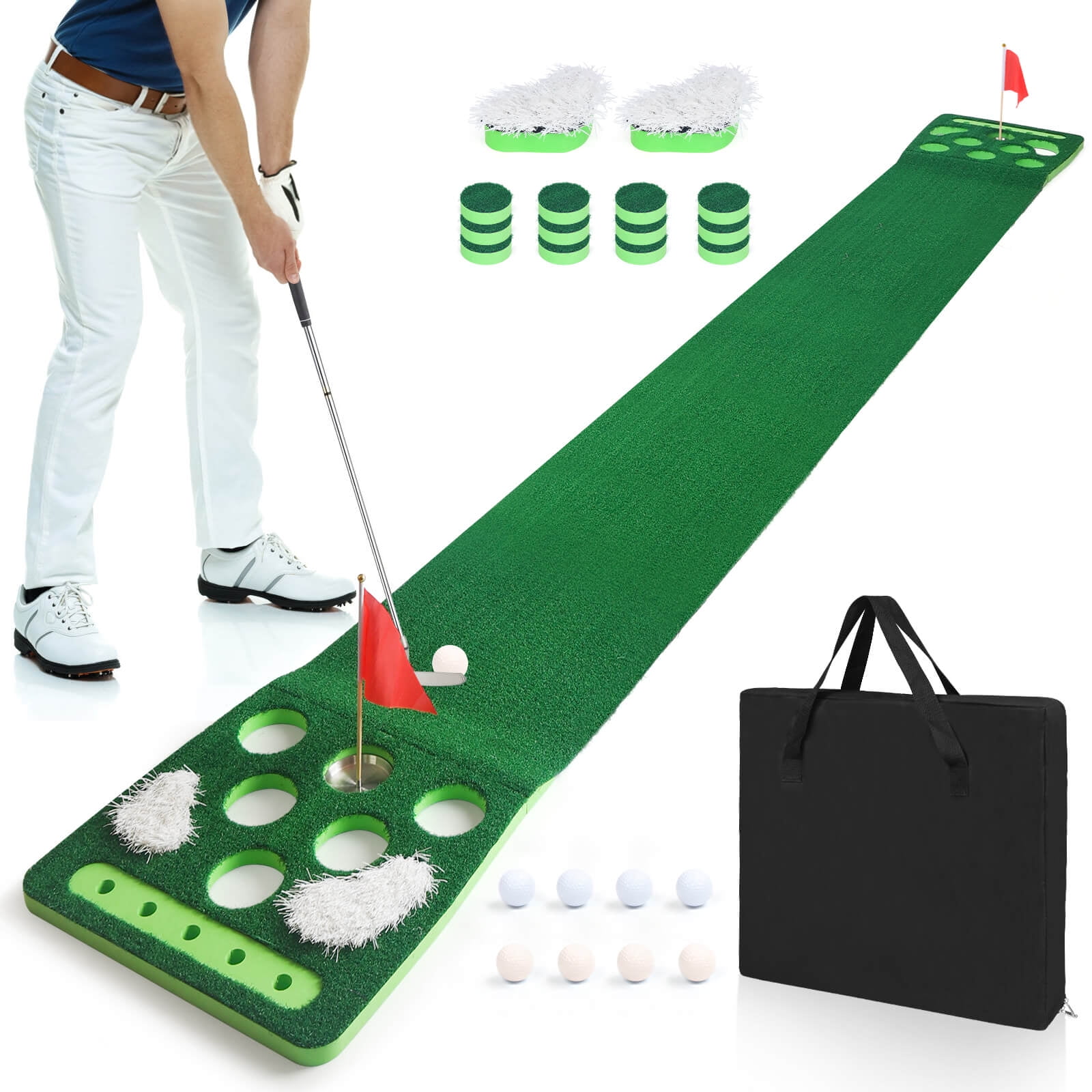 Golf Pong Putting Green Game Set - Includes 8 Balls, 2 Cups, Flags, and ...