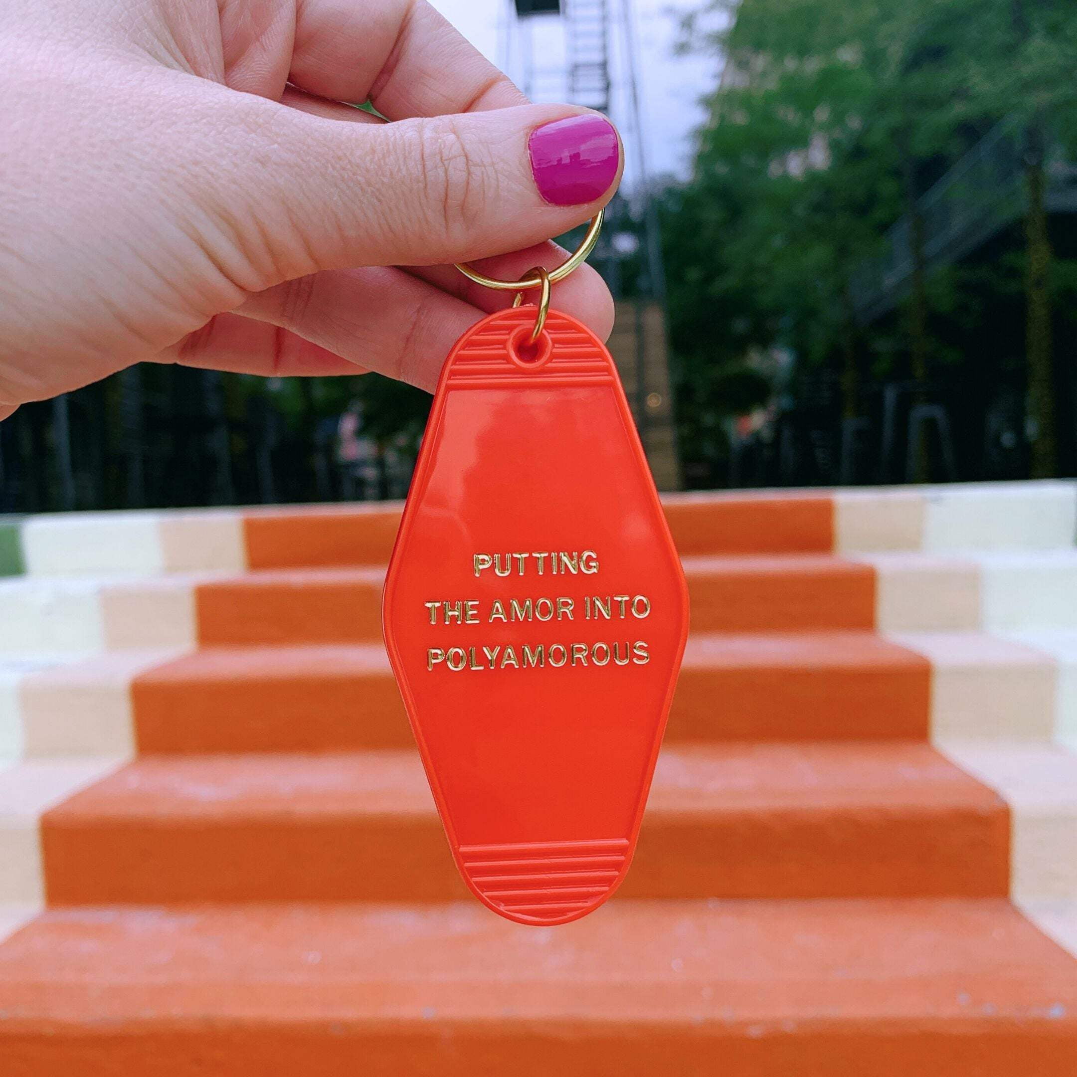 Putting the Amor in Polyamorous Motel Style Keychain in Red and Gold ...