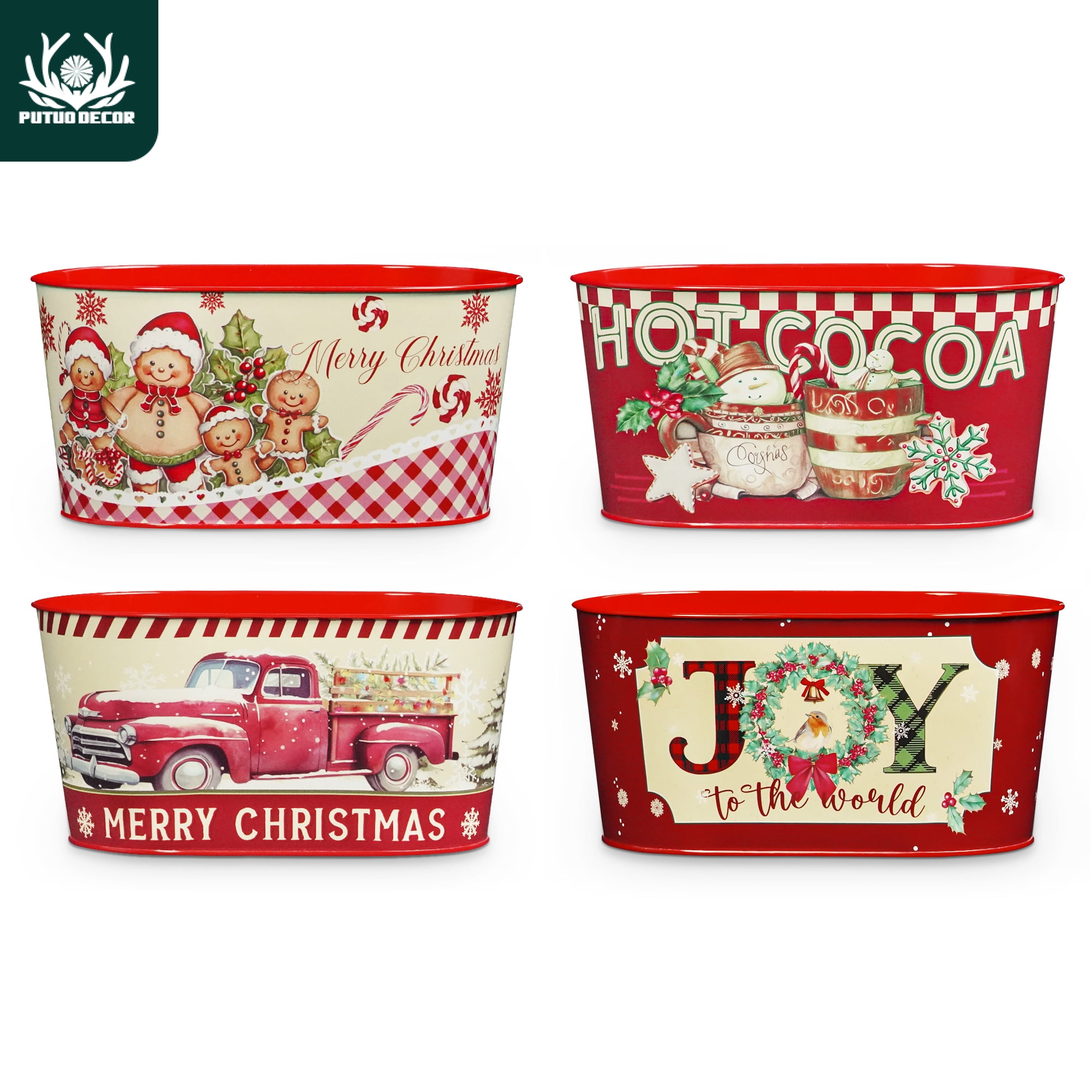 Galvanized Tub Putuo Decor Christmas Metal Buckets, 5 Pieces Christmas ...