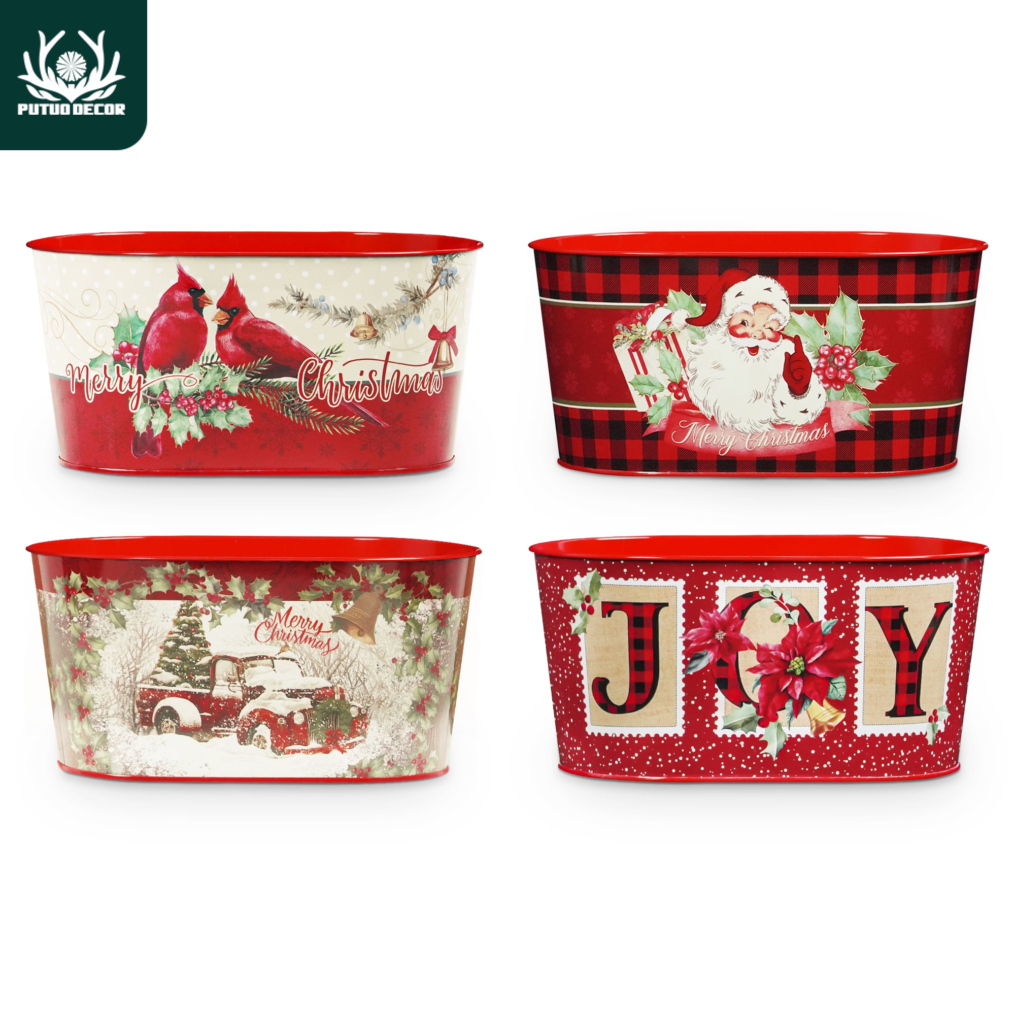 Putuo Decor Set of 4 Christmas Decor Oval Metal Buckets, Colored ...