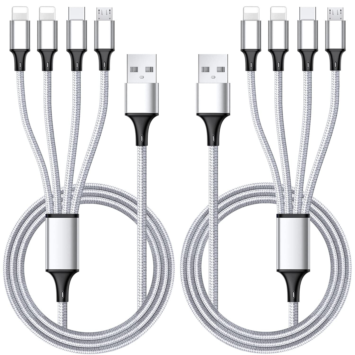 Puxnoin Multi Charging Cable, Multi USB Cable 2Pack 4FT Universal 4 in ...