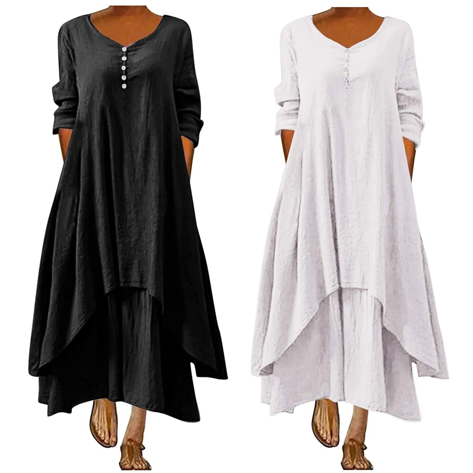 Puyaiuu 1 Pcs New Maxi Dresses for Women 2025 Ladies Plus Size Solid ...