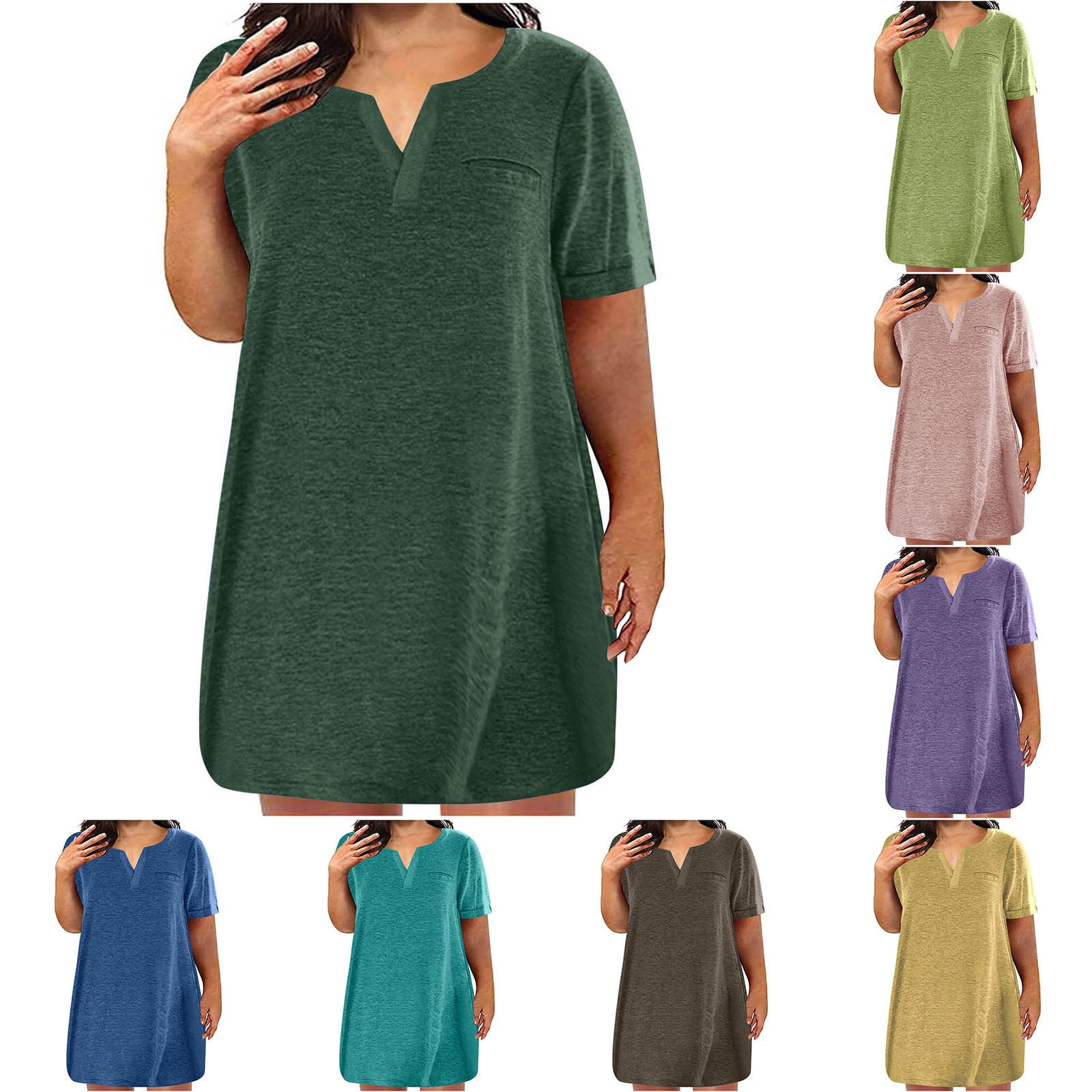 Puyaiuu 2025 Plus Size Summer Dresses New Style V-Neck Short Sleeve Mid ...